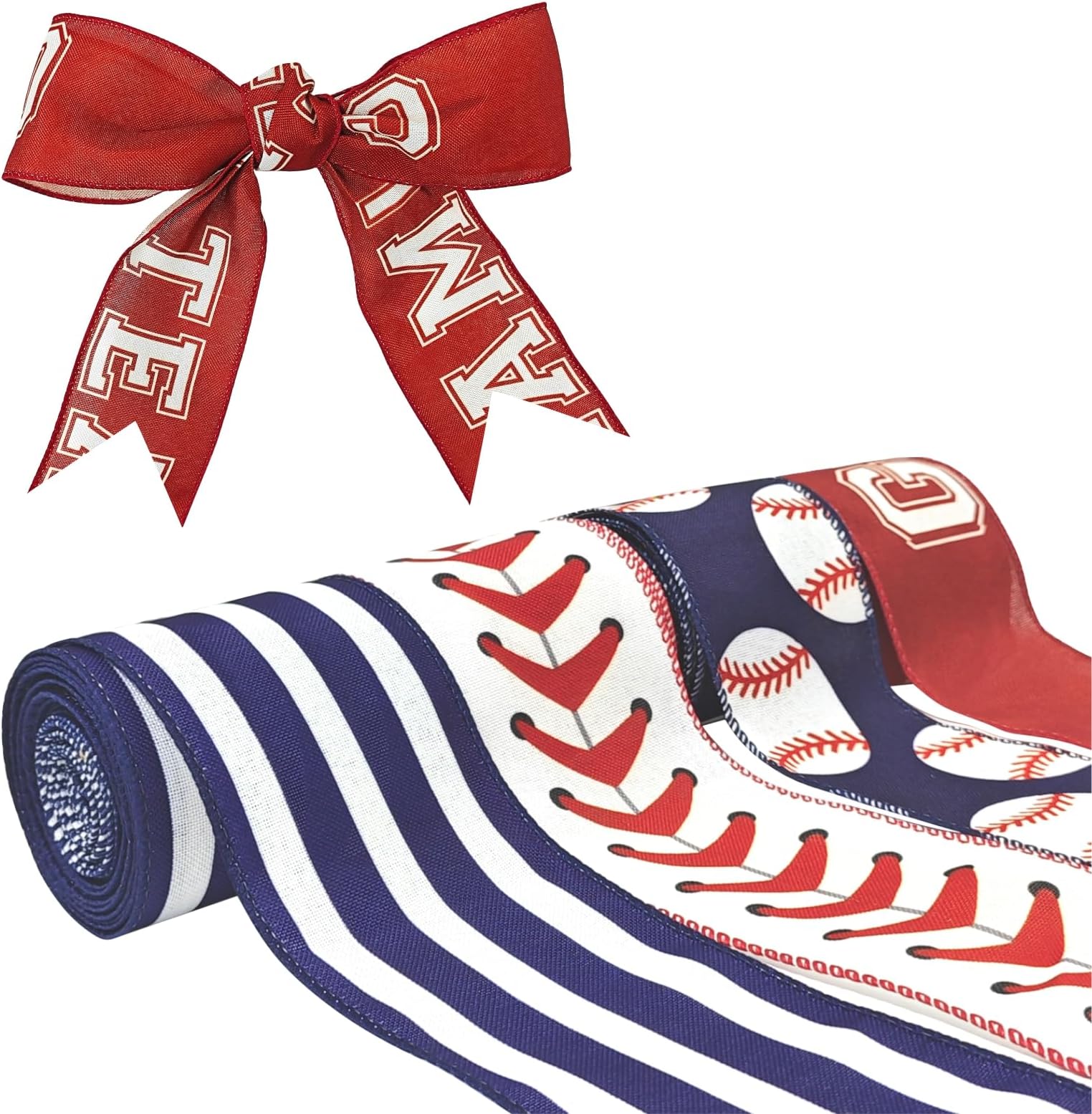 Amazon.com: 20 Yards 4Rolls Baseball Wired Edge Ribbon 2.5 Inch Red ...