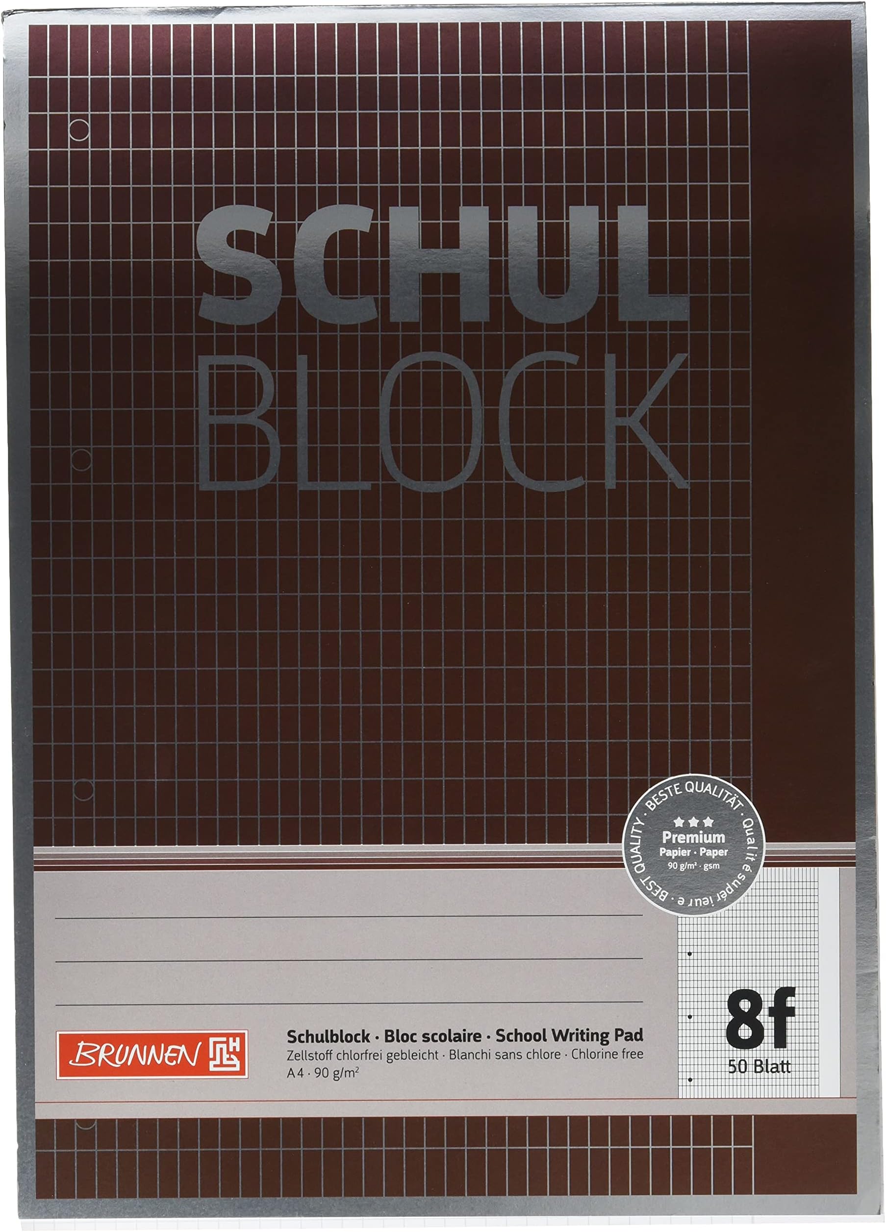 Brunnen 1052608 Schulblock/Notizblock Premium, A4, 50 Blatt, 5 x 7 mm ...