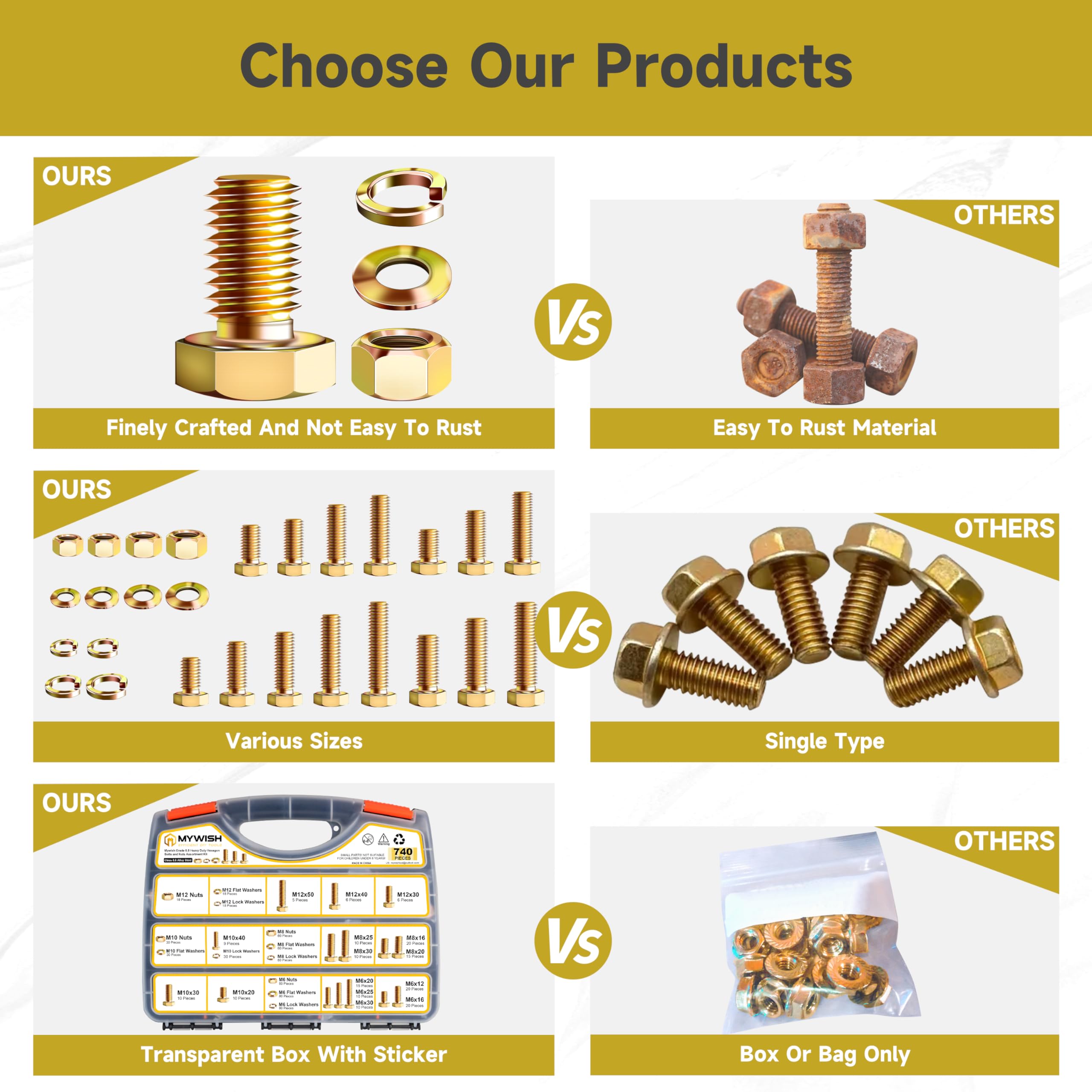 Snapklik.com : 740Pcs M6 M8 M10 M12 Metric Bolts And Nuts Kit, M6x1.0 ...