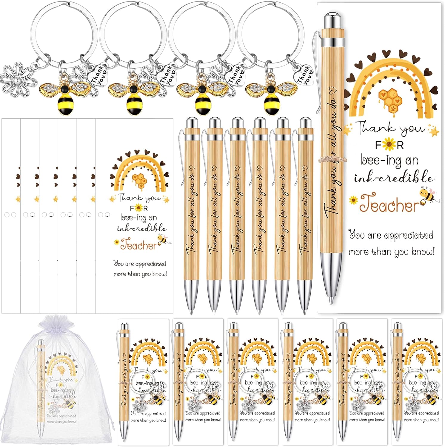 Sinmoe 6 Pack Teachers Appreciation Gifts Bulk 6 Pcs Cute Bee Thank You ...