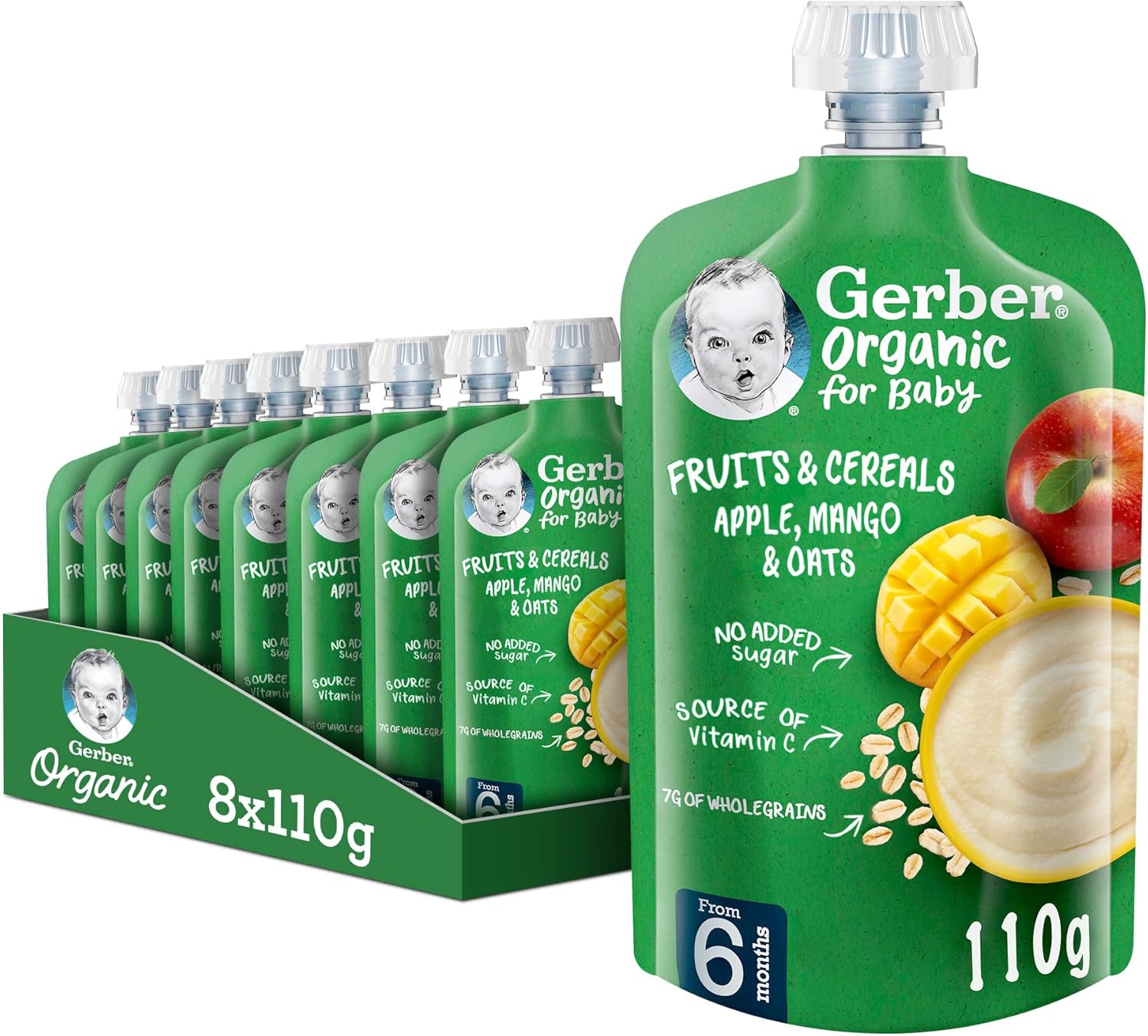 Nestle Gerber Organic For Baby Fruits & Cereals – Apple, Mango & Oats ...