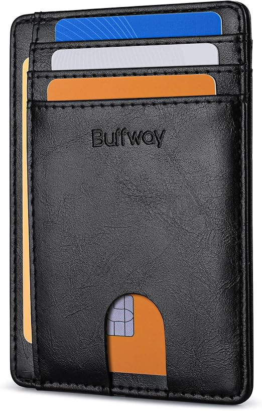 Buffway Slim Minimalist Front Pocket RFID Blocking Leather Wallet