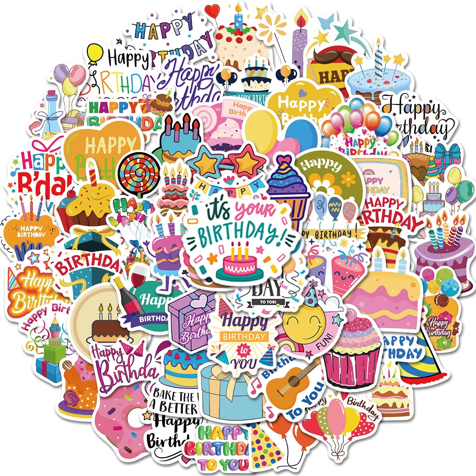 Amazon.com: 50Pcs Happy Birthday Stickers for Kids Teens Vinyl ...