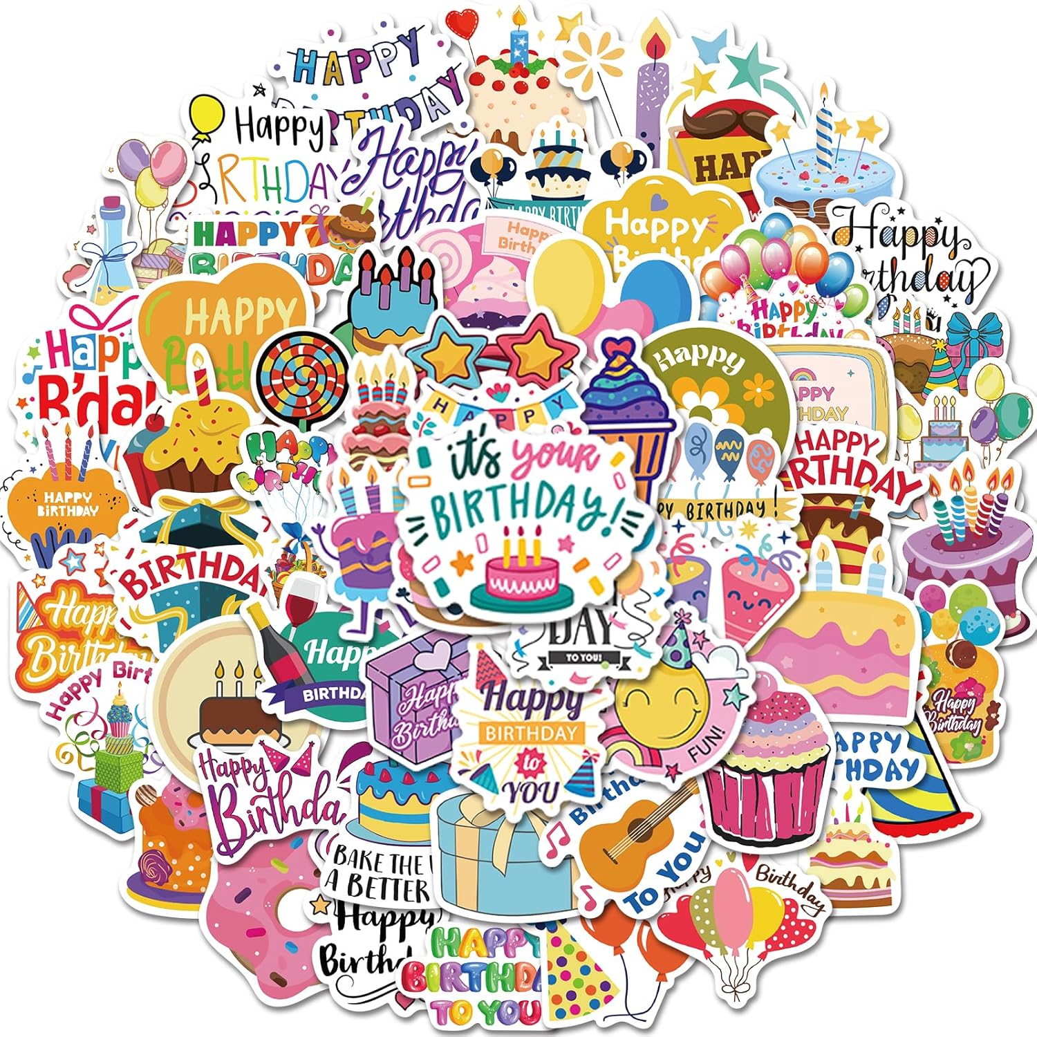 Amazon.com: 100Pcs Happy Birthday Stickers for Kids Teens Vinyl ...
