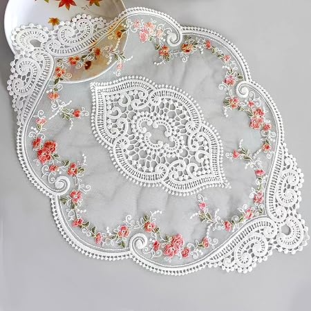 Amazon.com: 4 Pieces Retro Lace Placemats, Embroidered Cup Mats Table ...