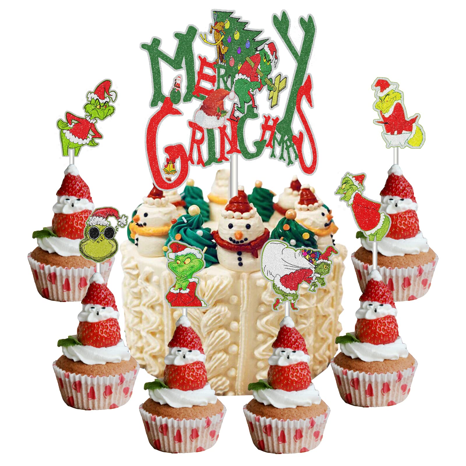 Buy WirJouer Merry Grinchmas Cake Topper,Grinch Christmas Cake Topper ...