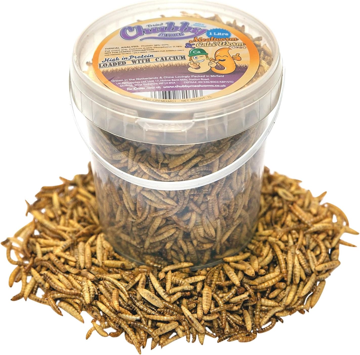 Chubby Mealworms Dried Mealworms and Calci Worm Mix, 1 Litre : Amazon ...