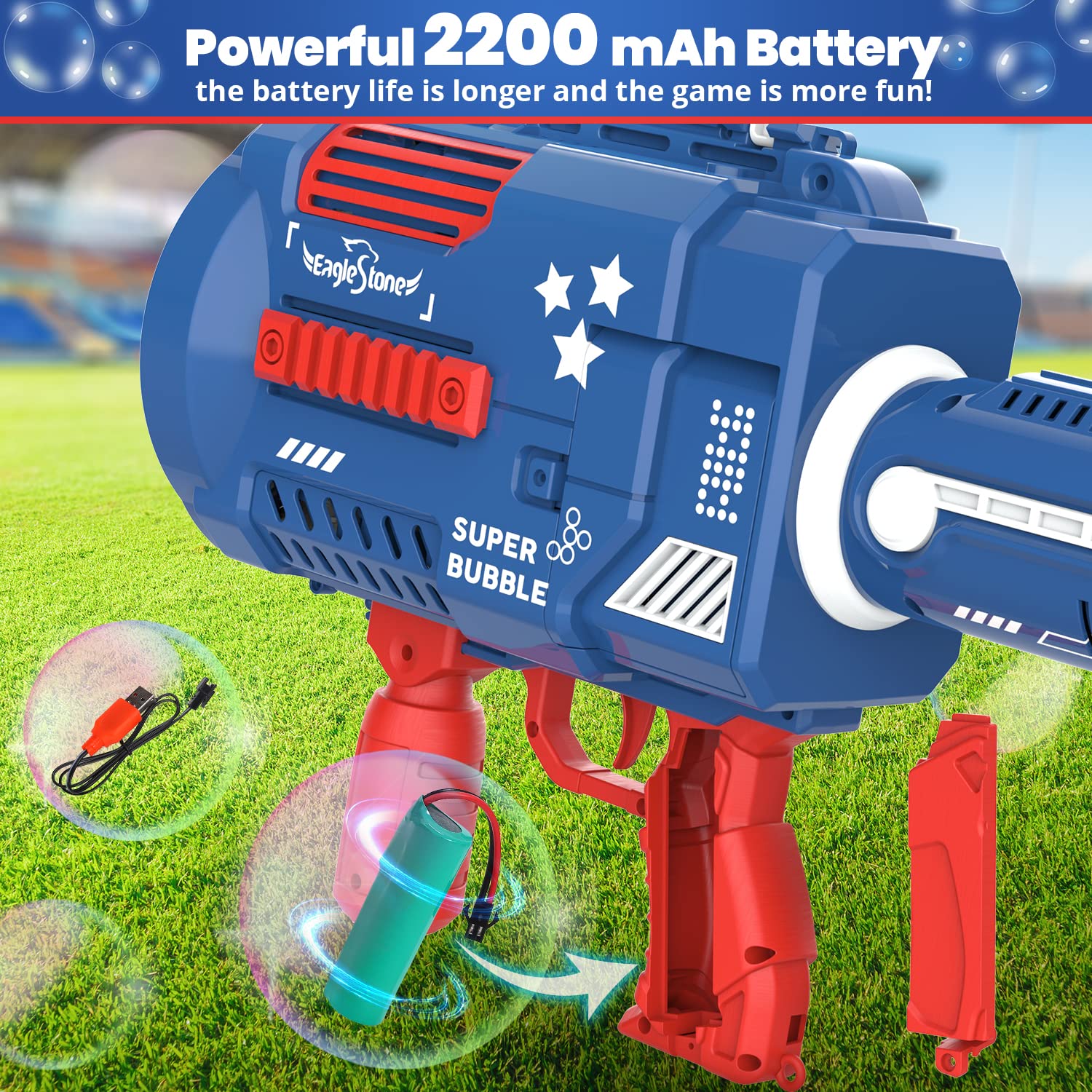 EagleStone Bazooka Bubble Gun for Kids Adults,15000 Bubbles Per Minute ...