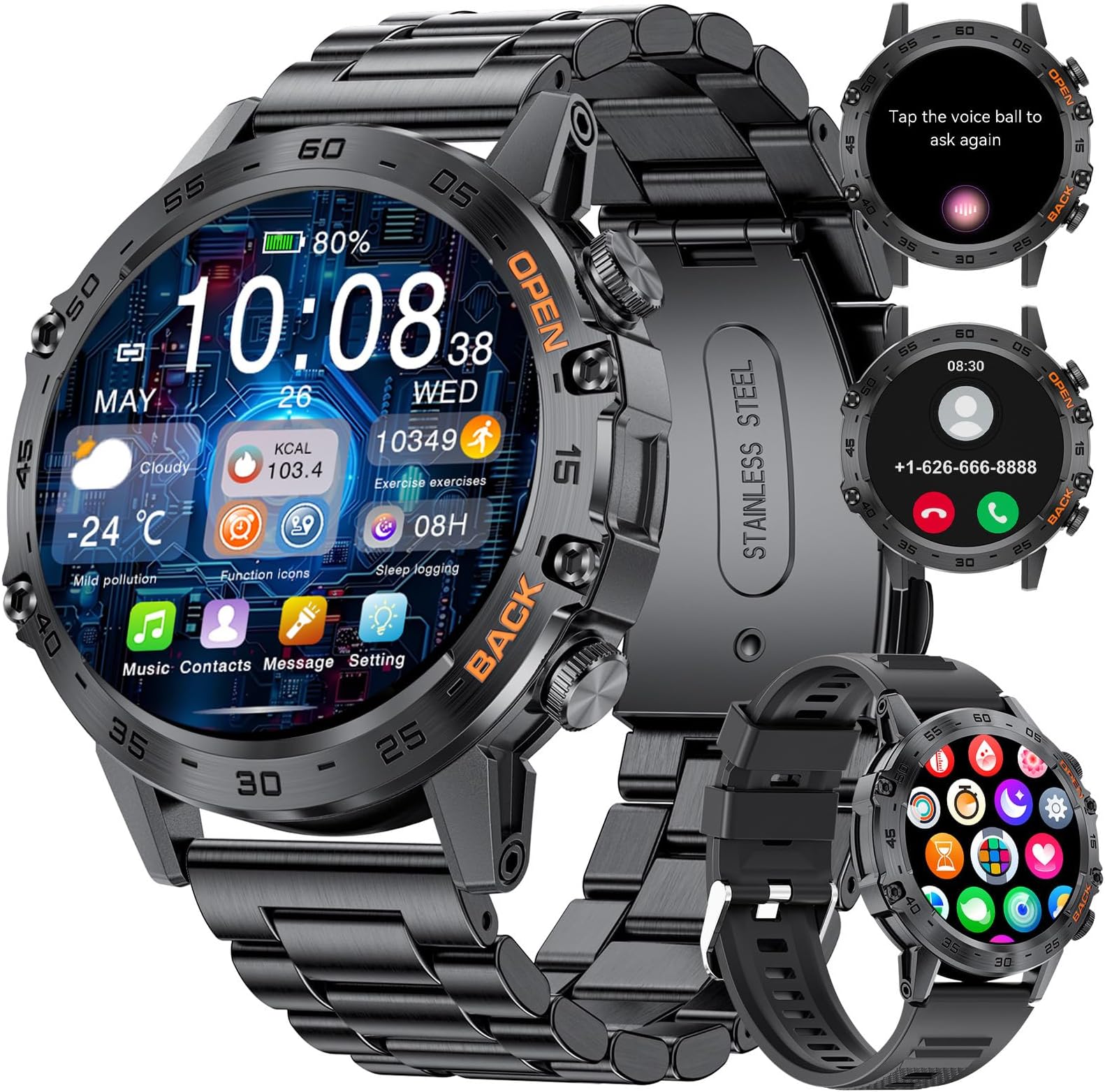 Men's Smart Watch for Android iOS 1.39" HD Round Dial Bluetooth Phone ...
