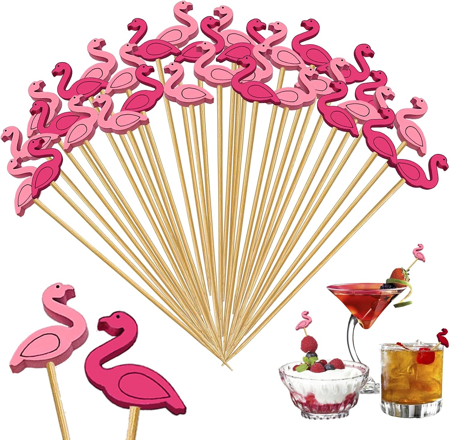 Amazon.com | 250 PCS Cocktail Picks Cute Flamingo Handmade Sticks ...