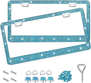 Amazon.com: Blue Bling License Plate Frame 2 Packs Sparkly Rhinestone License Plate Holder ...