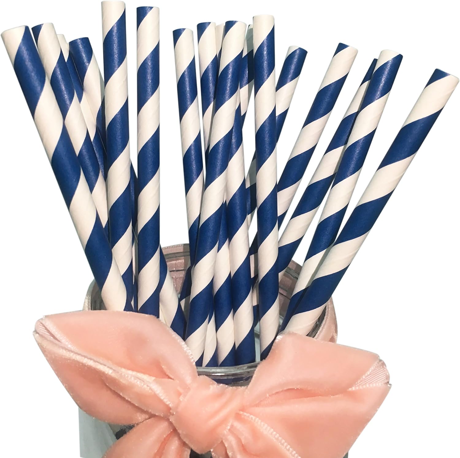 Amazon.com: 100 Pack Premium Navy Blue Striped Paper Straws, Blue and ...