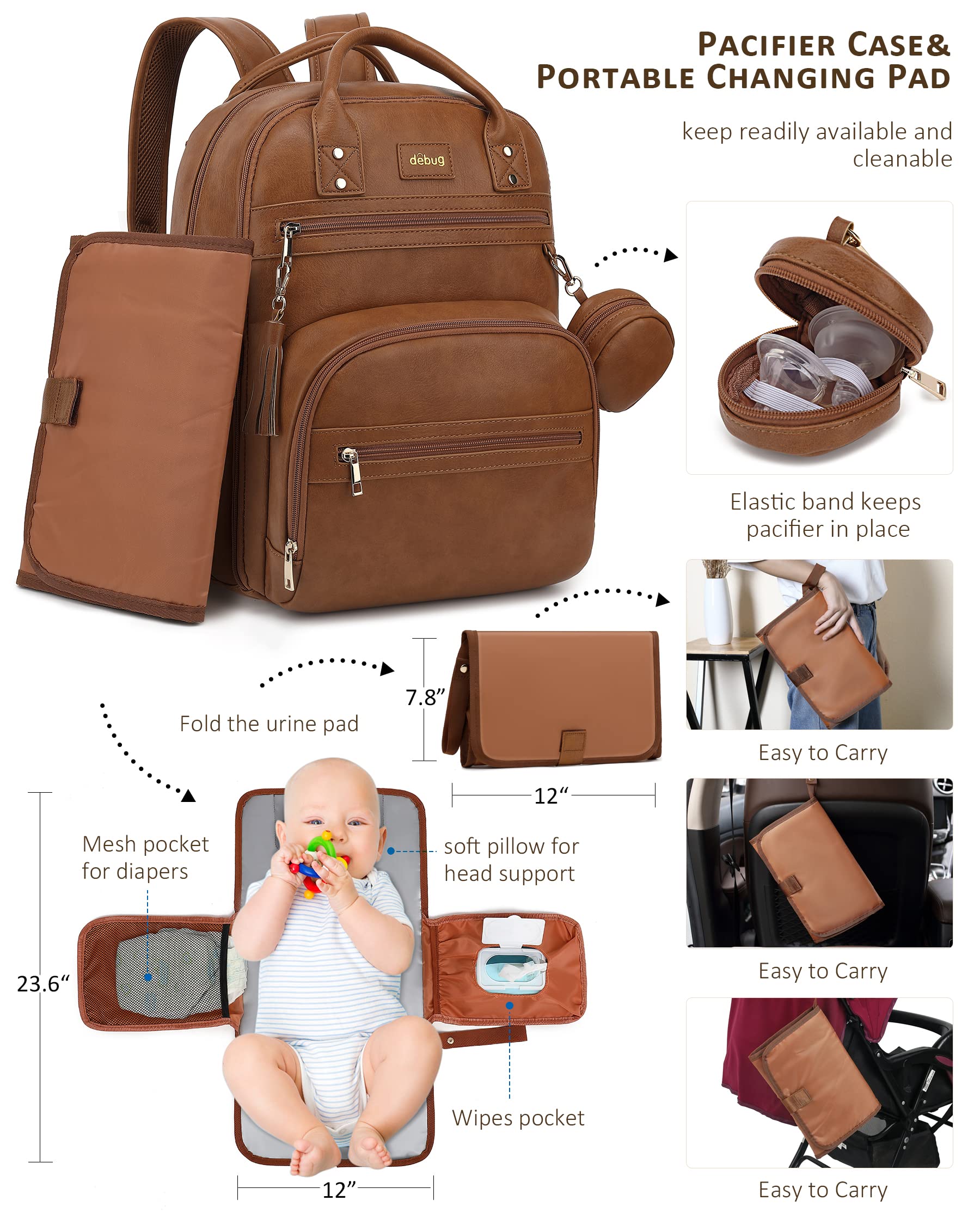 ROSEGIN Leather Baby Diaper Bag Backpack with Portable Travel Changing ...