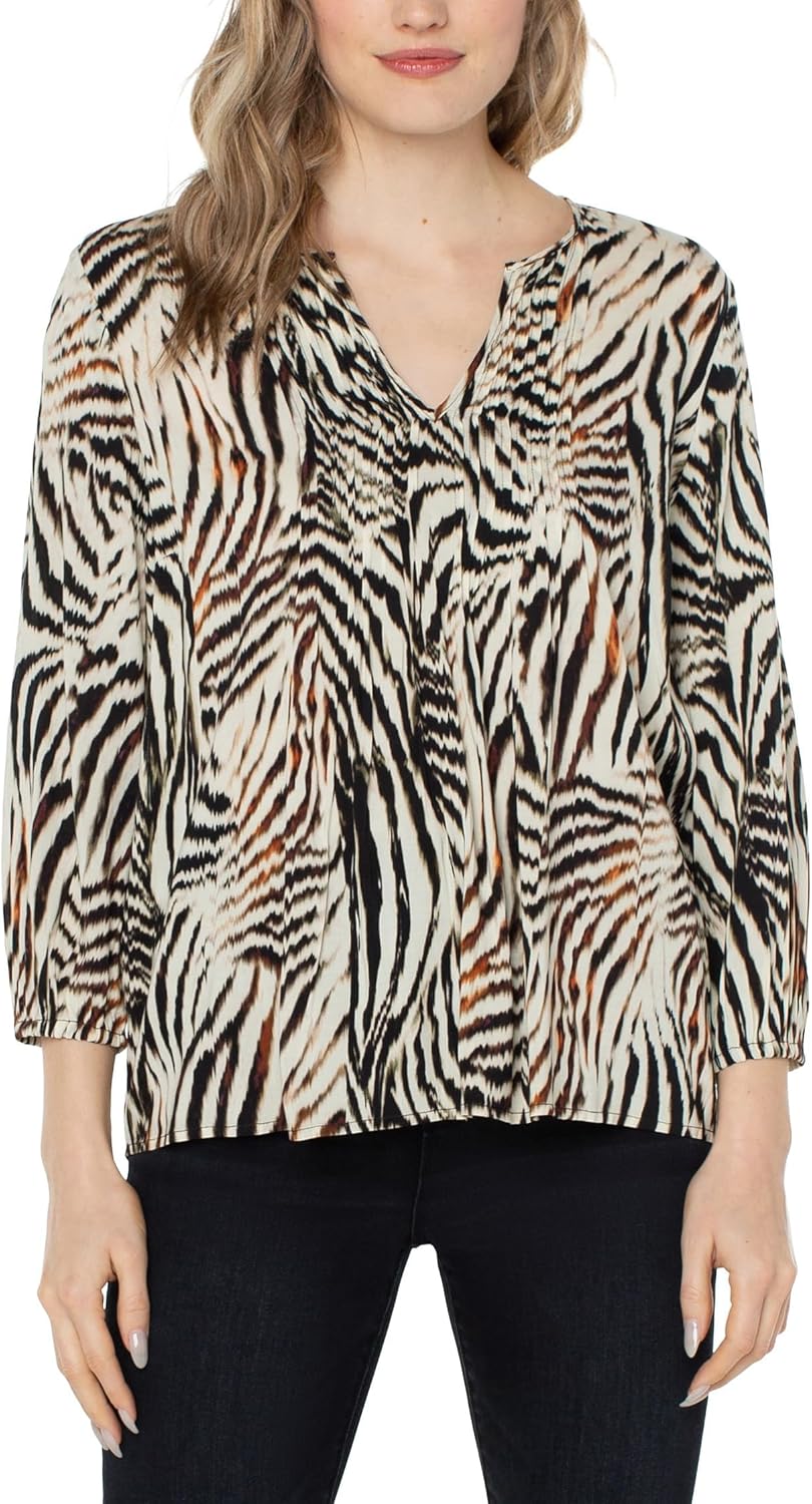 Liverpool, Women's, 3/4 Sleeve Peasant Top with Pin Tucks, All Over ...