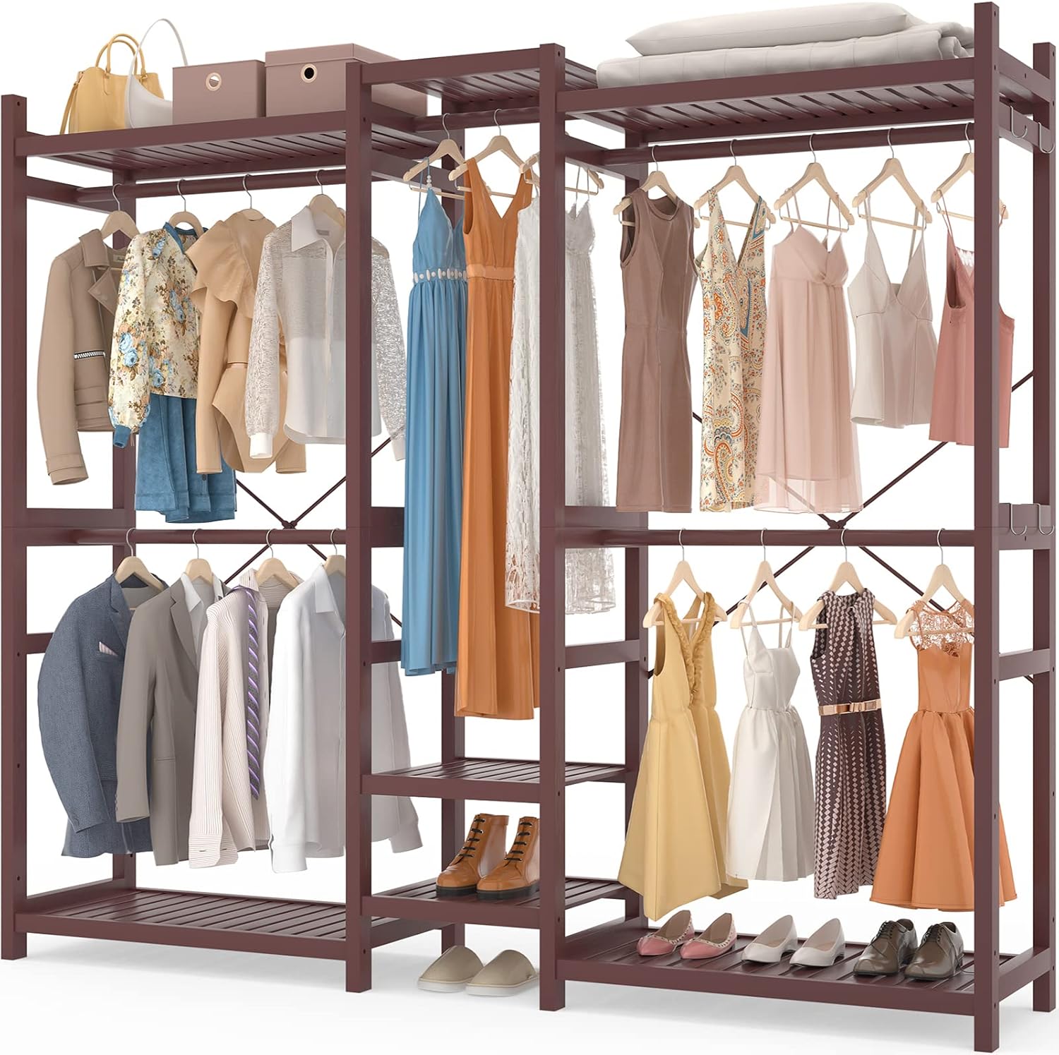 Amazon.com: Hoiplu Bamboo Closet System Clothing Rack for Hanging ...