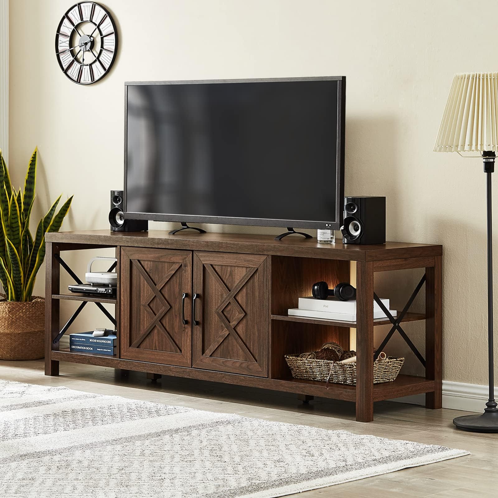 Amazon.com: Zanzio 66" Farmhouse TV Stand for up to 75 inch TVs, Rustic ...