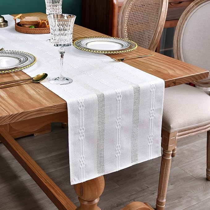 Amazon.com: Farmhouse Braided Striped Linen Table Runner Rustic Hollow ...