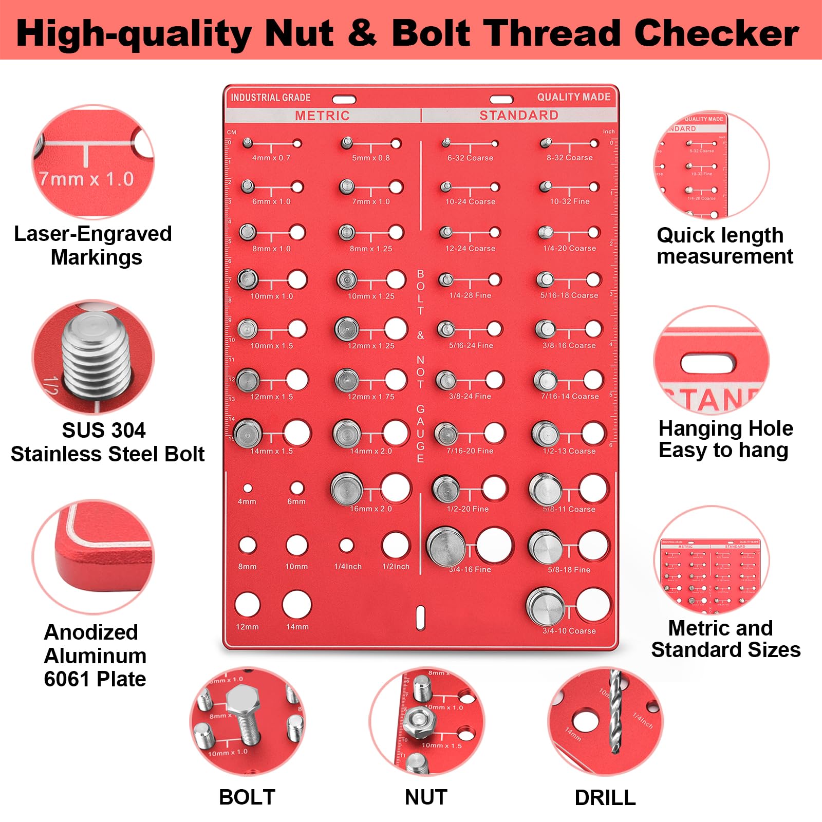 Snapklik.com : Comfylichi 34 Nut And Bolt Thread Checker, Bolt Size And ...