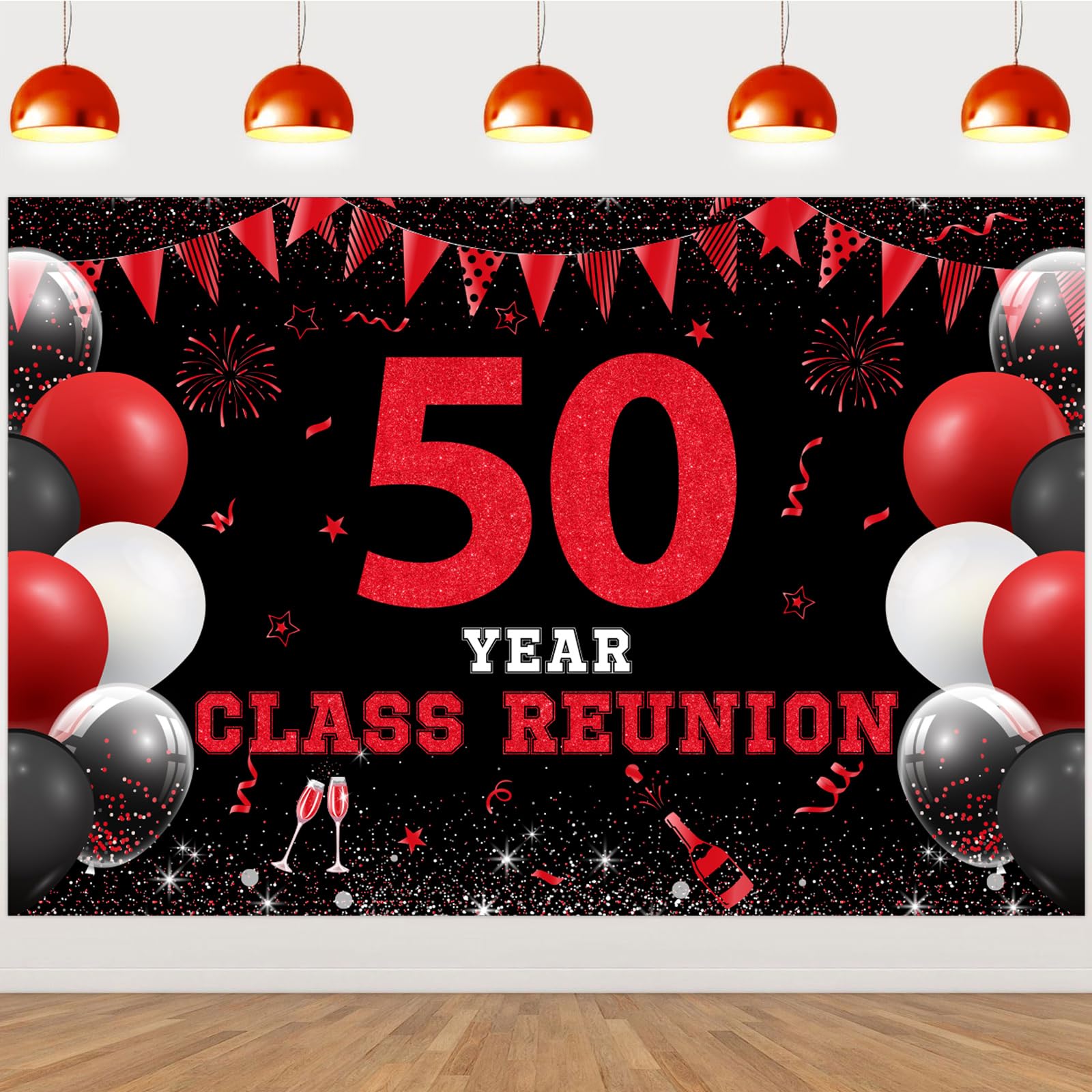 Amazon.com : JOYMEMO 5x3ft 50 Year Class Reunion Backdrop - Red and ...