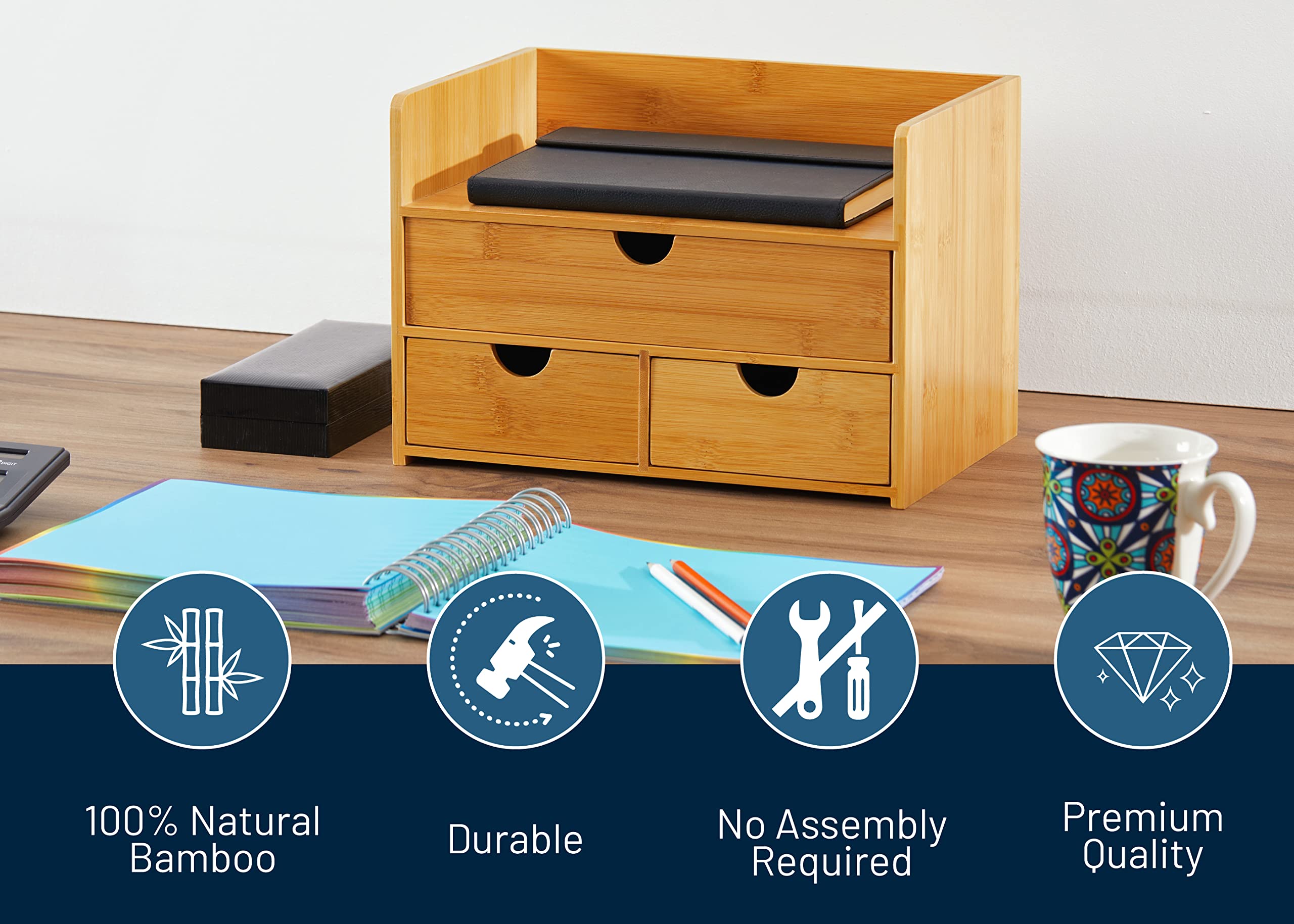 Snapklik.com : RoyalHouse Premium Natural Bamboo Desktop Organizer ...