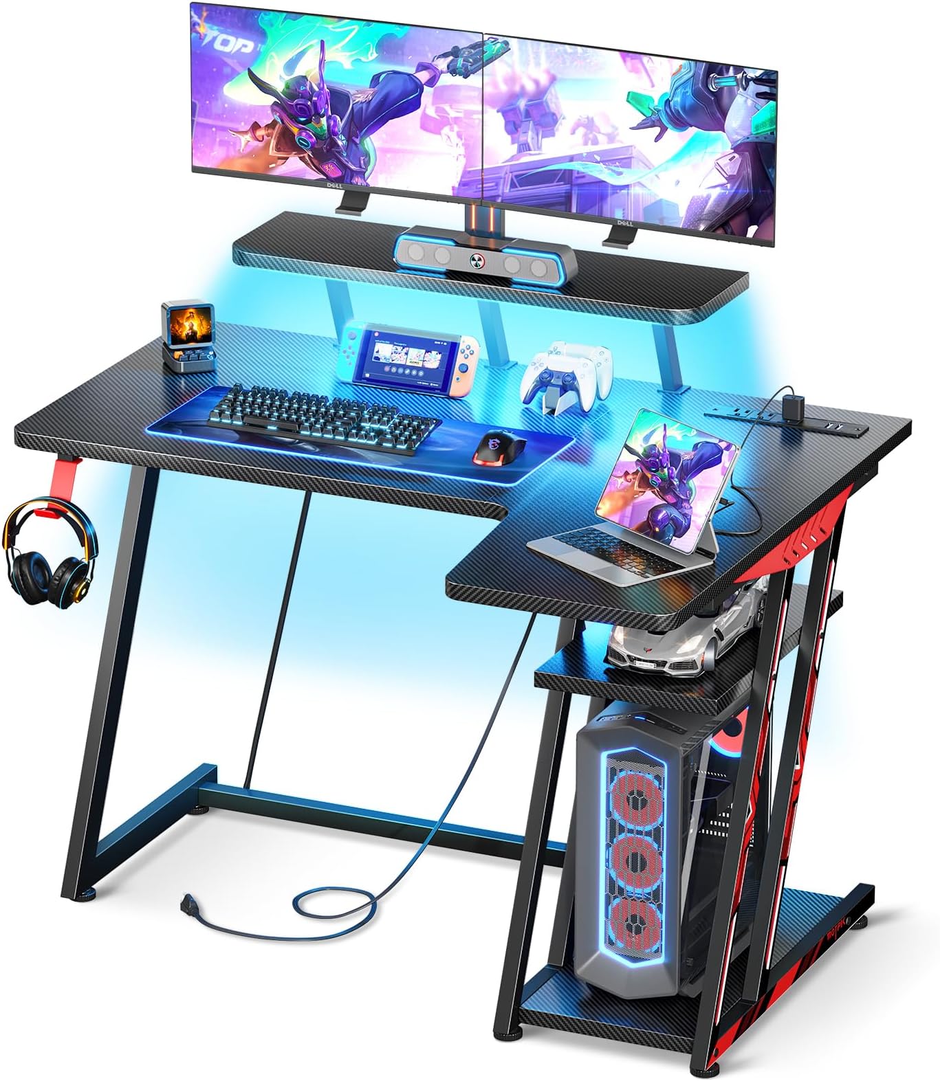 Amazon.com: Madesa Compact Gaming Computer Desk with 2 Shelves, Cable ...