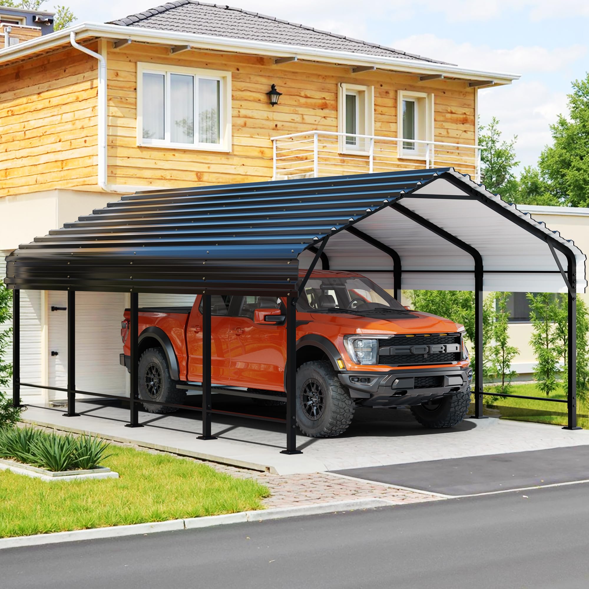 Amazon.com: JY QAQA 12 x 20 FT Heavy Duty Metal Carport Canopy with ...