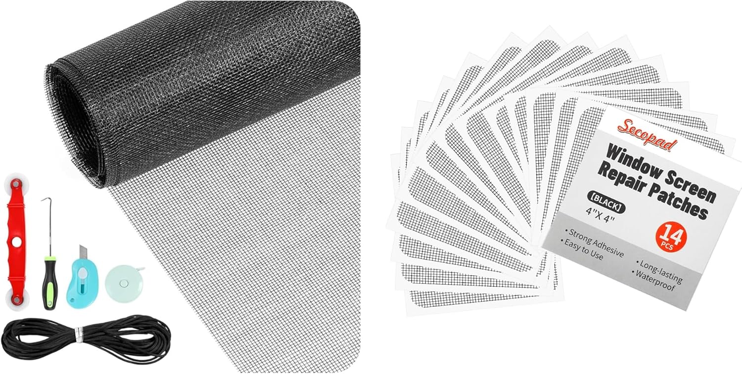 Secopad Black 48IN X 177IN Window Screens Replacement Kit and 14PCS ...