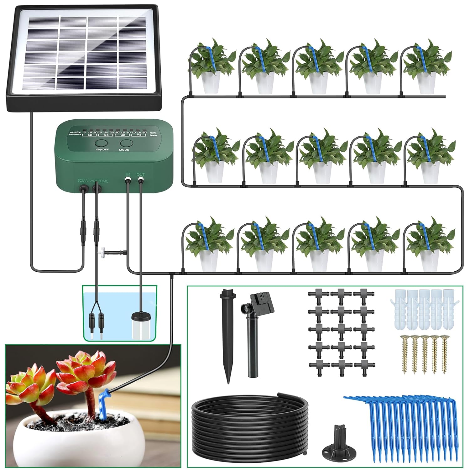 Indoor Greenhouse SoulBay Solar Irrigation System With Timer, Automatic ...