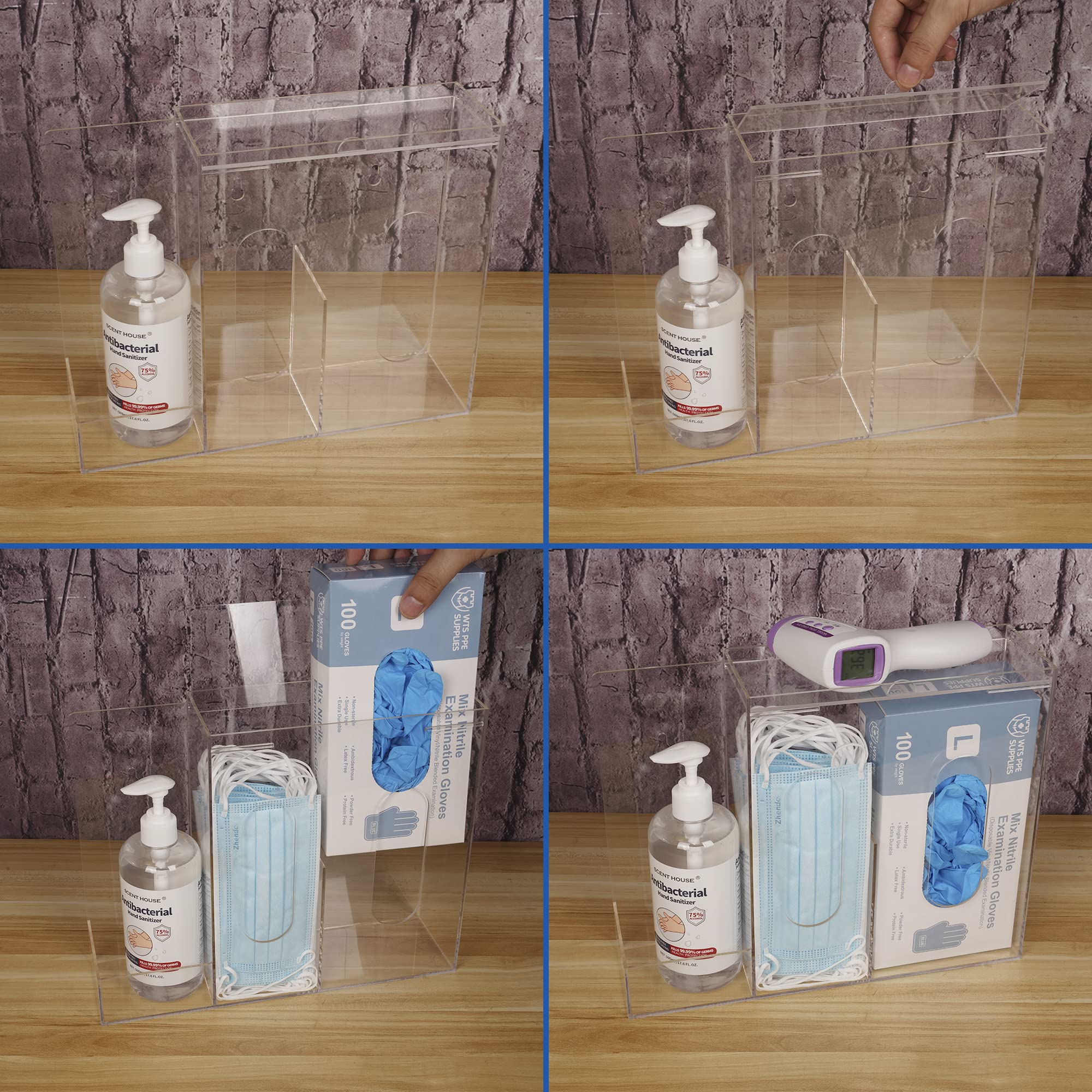 SEANADO Face Mask Dispenser 3 Compartment Acrylic Glove Box Holder ...