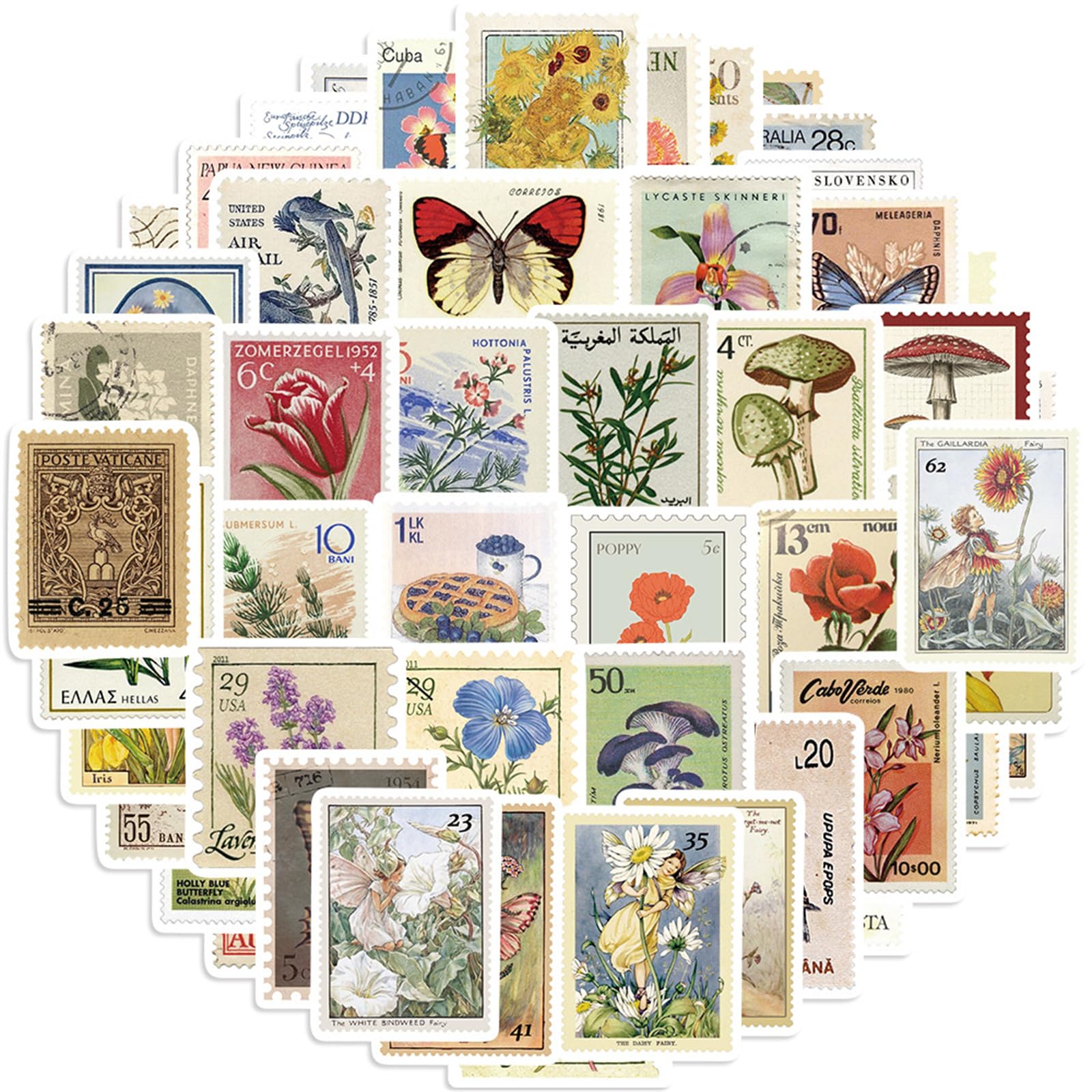 Amazon.com: Vintage Stamps Stickers 50pcs Retro Stamps for Water ...