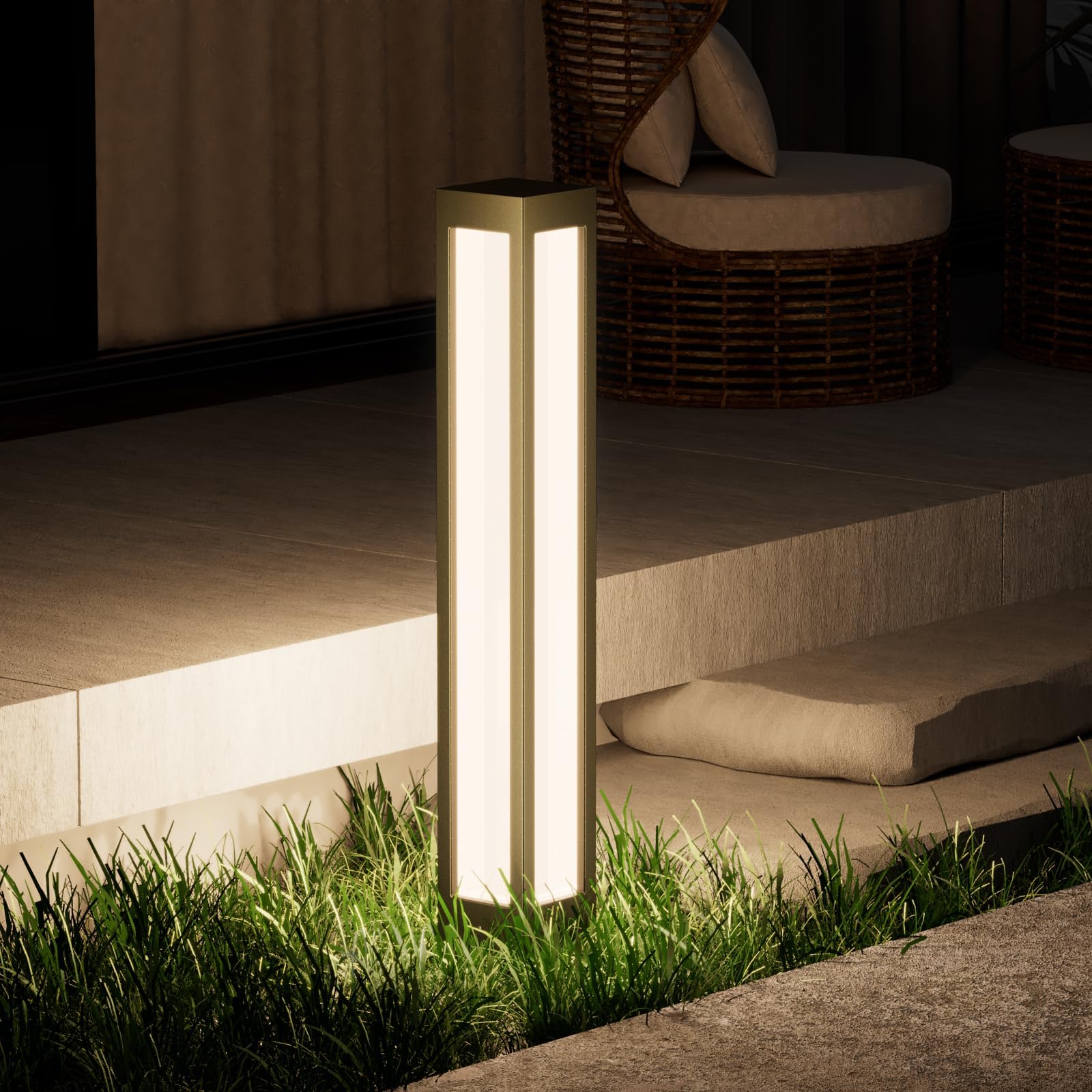 SkyGlow Outdoor Landscape Path Light, 32" Waterproof Stainless Steel LED Lighting, 8W 800LM Curb ...