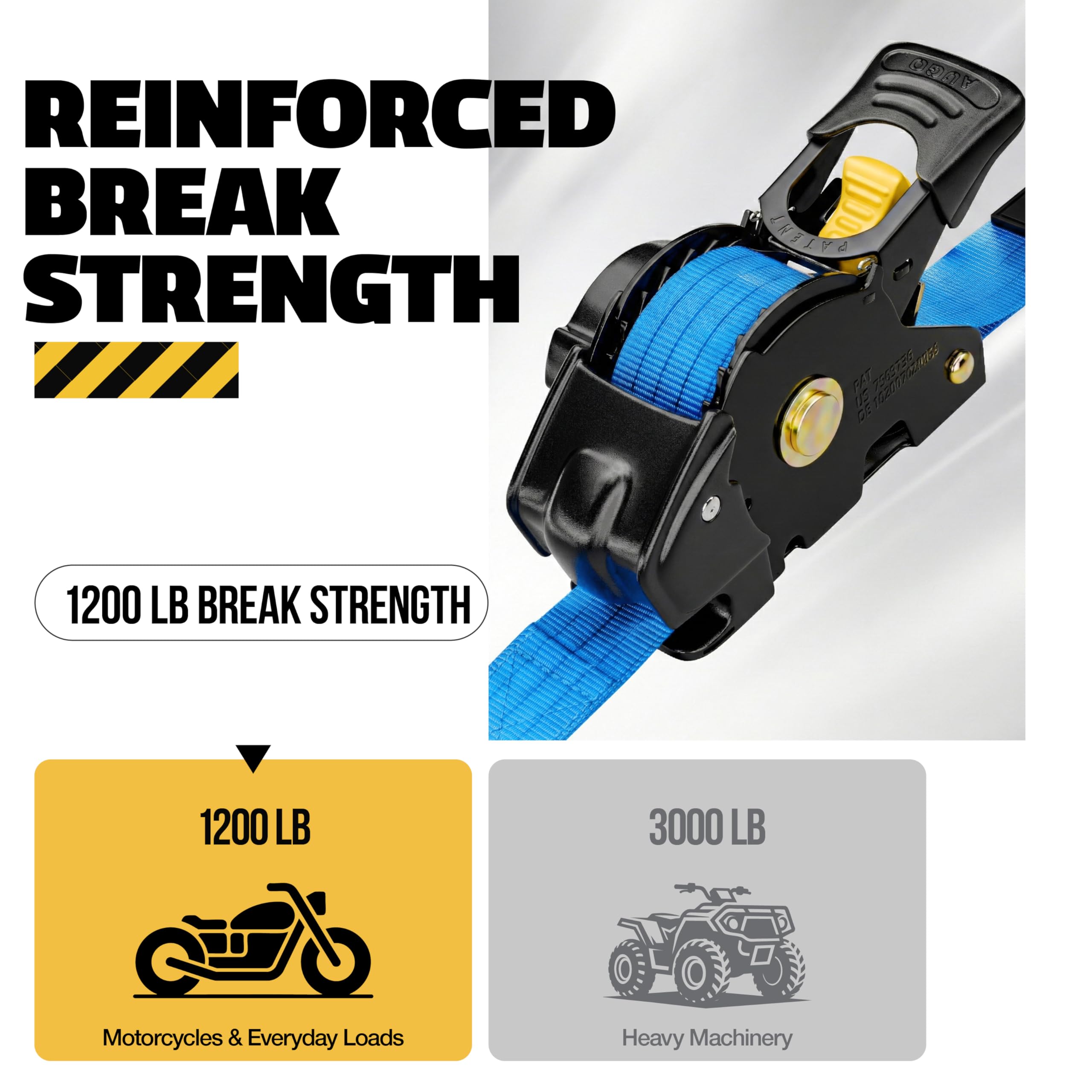Snapklik.com : AUGO Retractable Ratchet Straps 4 Heavy Duty Ratchet ...