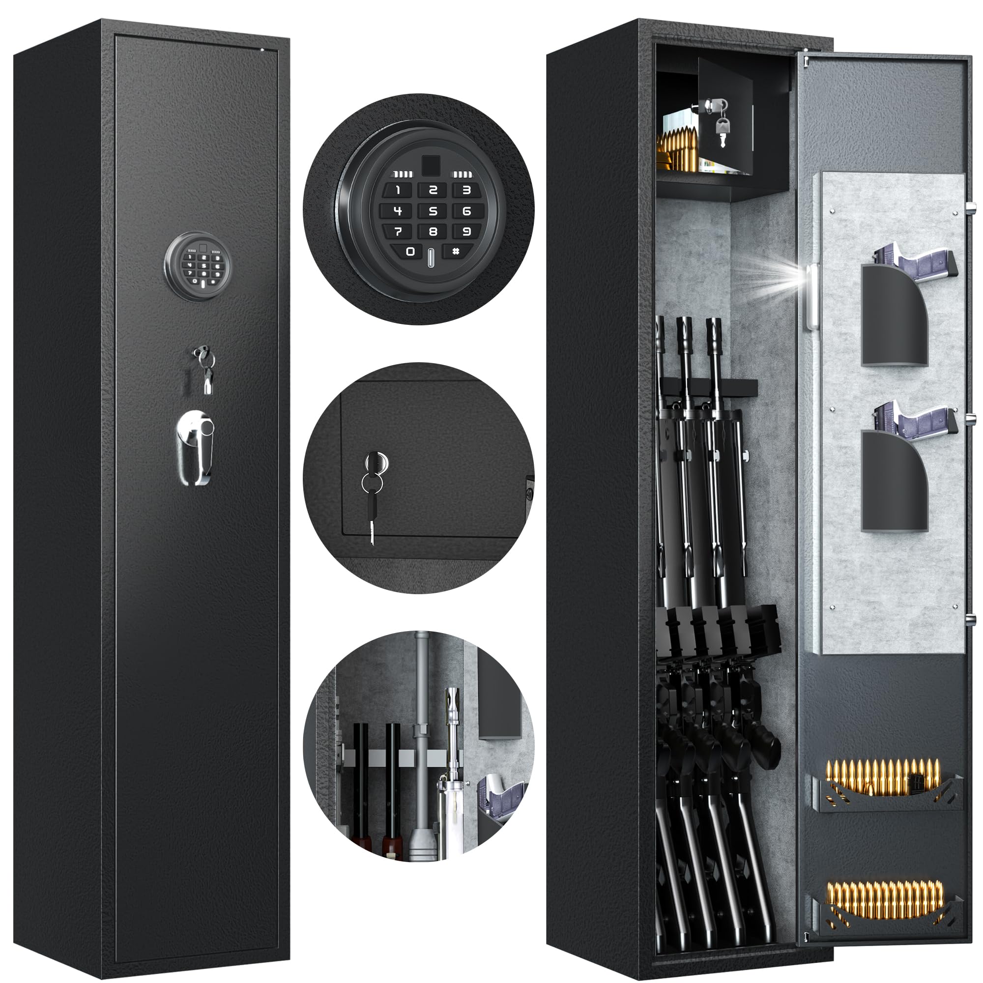 SUPEER Home Rifle and Pistols Gun Safe with LED Light and Alarm System ...