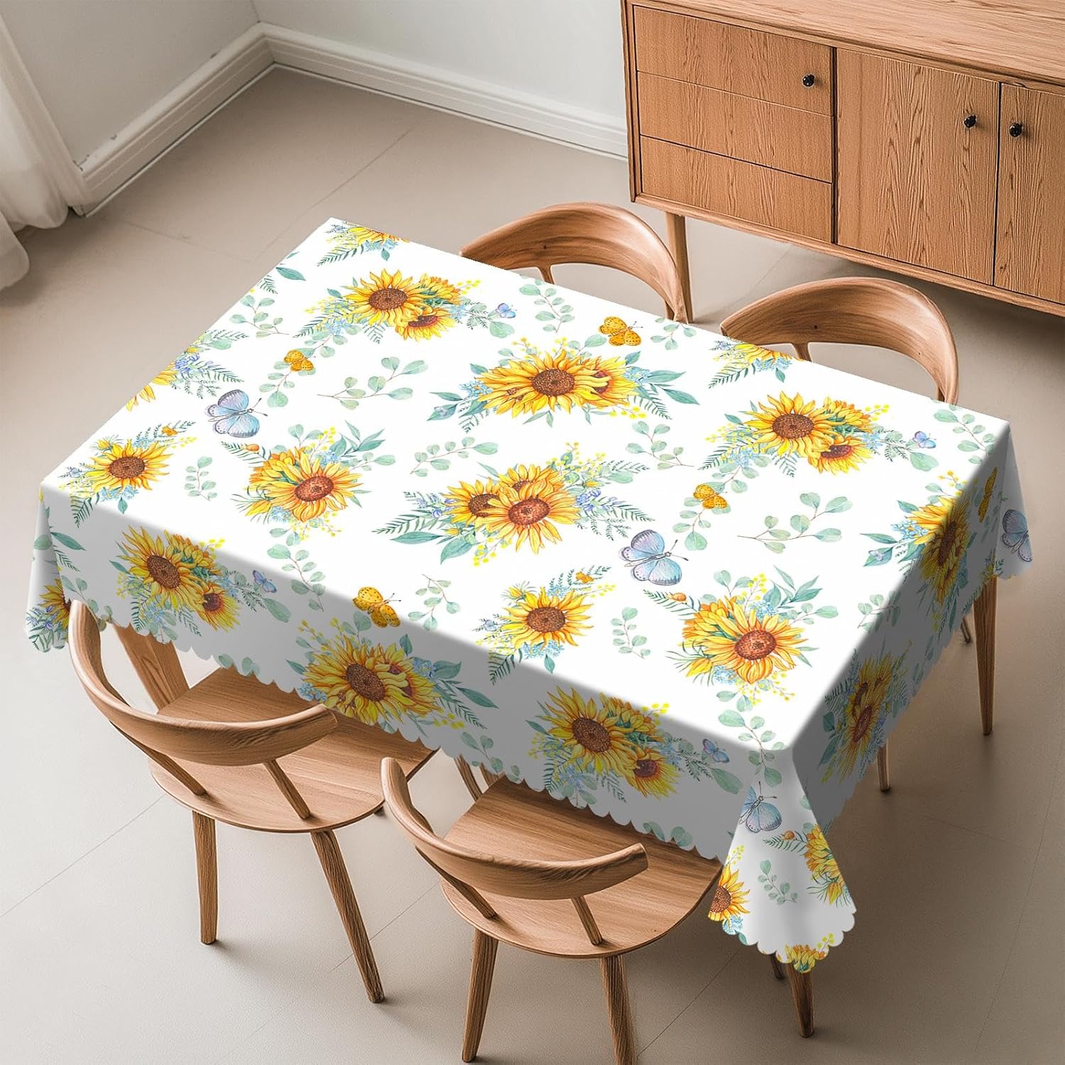 Amazon.com: LALIMEYA Watercolor Sunflower Tablecloth Rustic Yellow ...