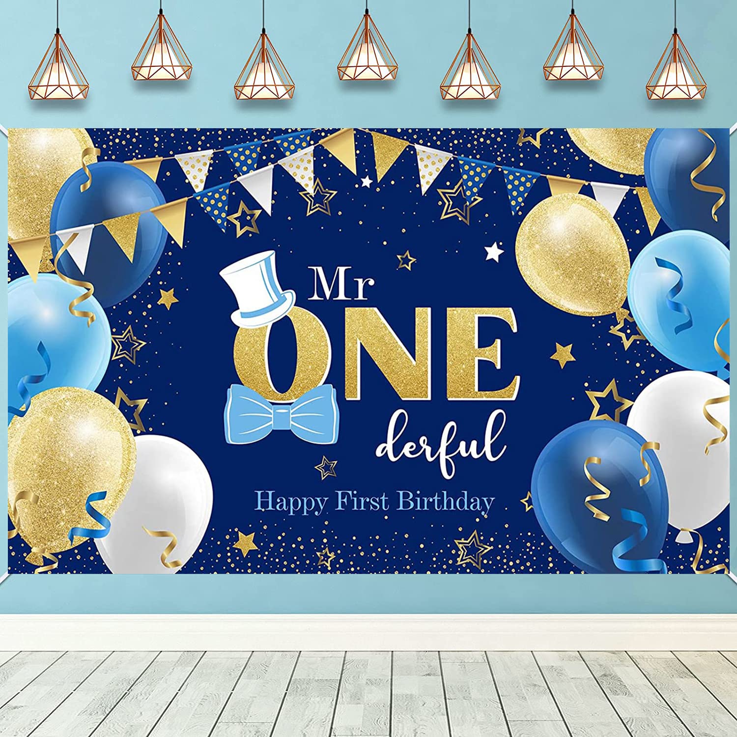 Happy 1st Birthday Backdrop Banner Blue First Birthday Photography happy-1st-birthday-backdrop-banner-blue-first-birthday-photography