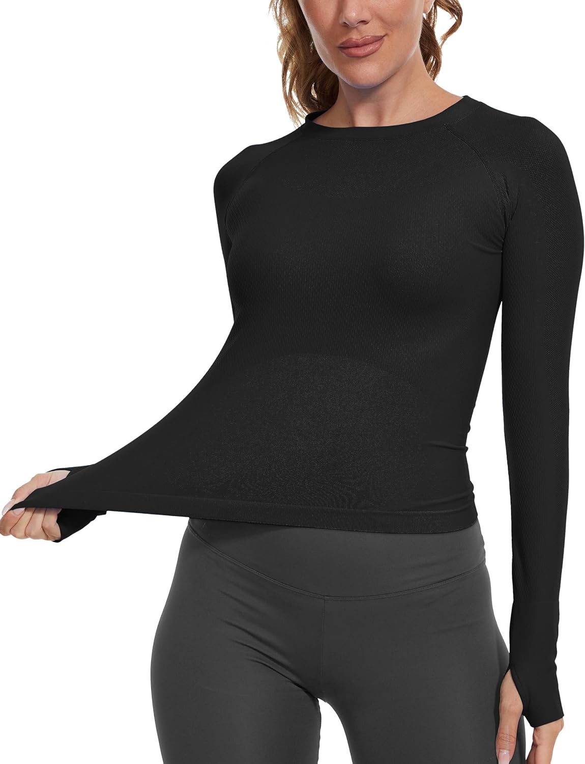 Amazon.com: MathCat Seamless Workout Shirts for Women, Long Sleeve ...
