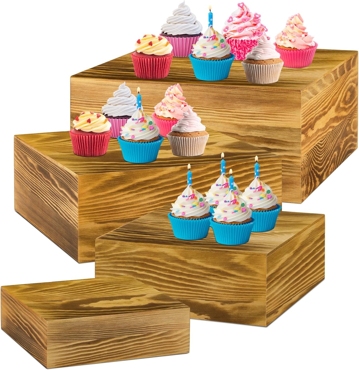 Amazon.com: Roowest Set of 4 Wood Display Risers Rustic Cupcake Stand ...