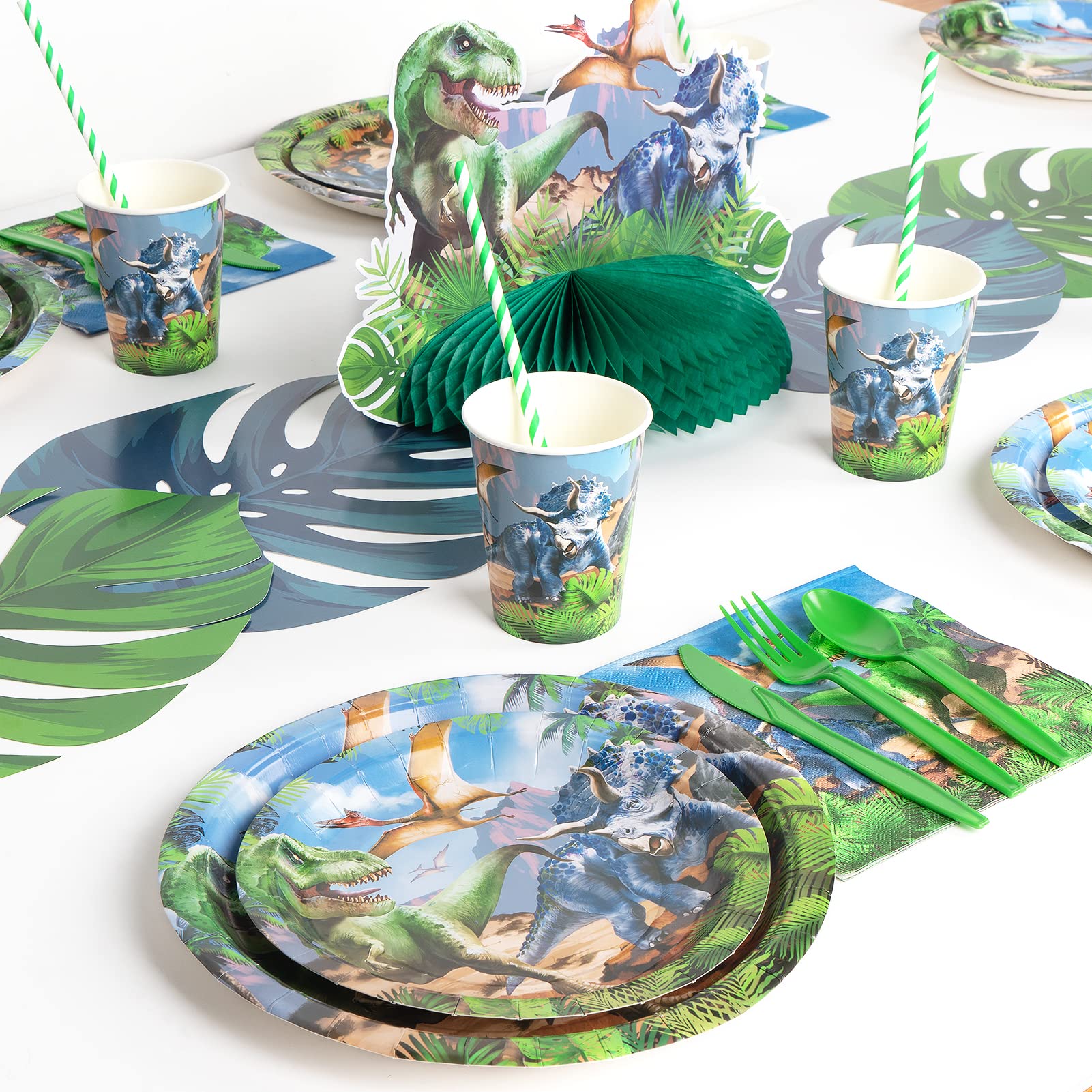 DECORLIFE Dinosaur Birthday Party Supplies Serves 24, Dinosaur Party Decorations, Complete Pack ...