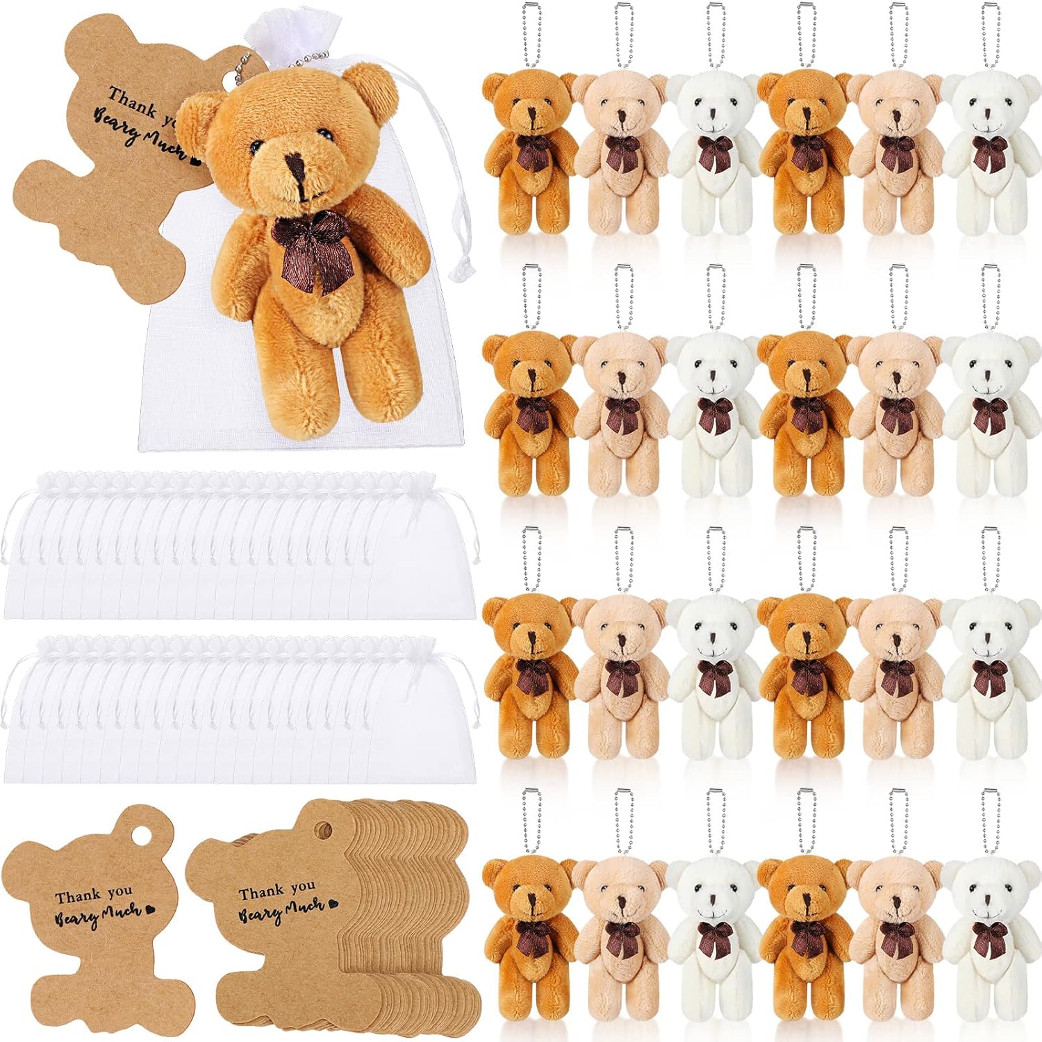 Amazon.com: 24 Sets Mini Bear 2.36 Inch Stuffed Plush Bear Keychain ...