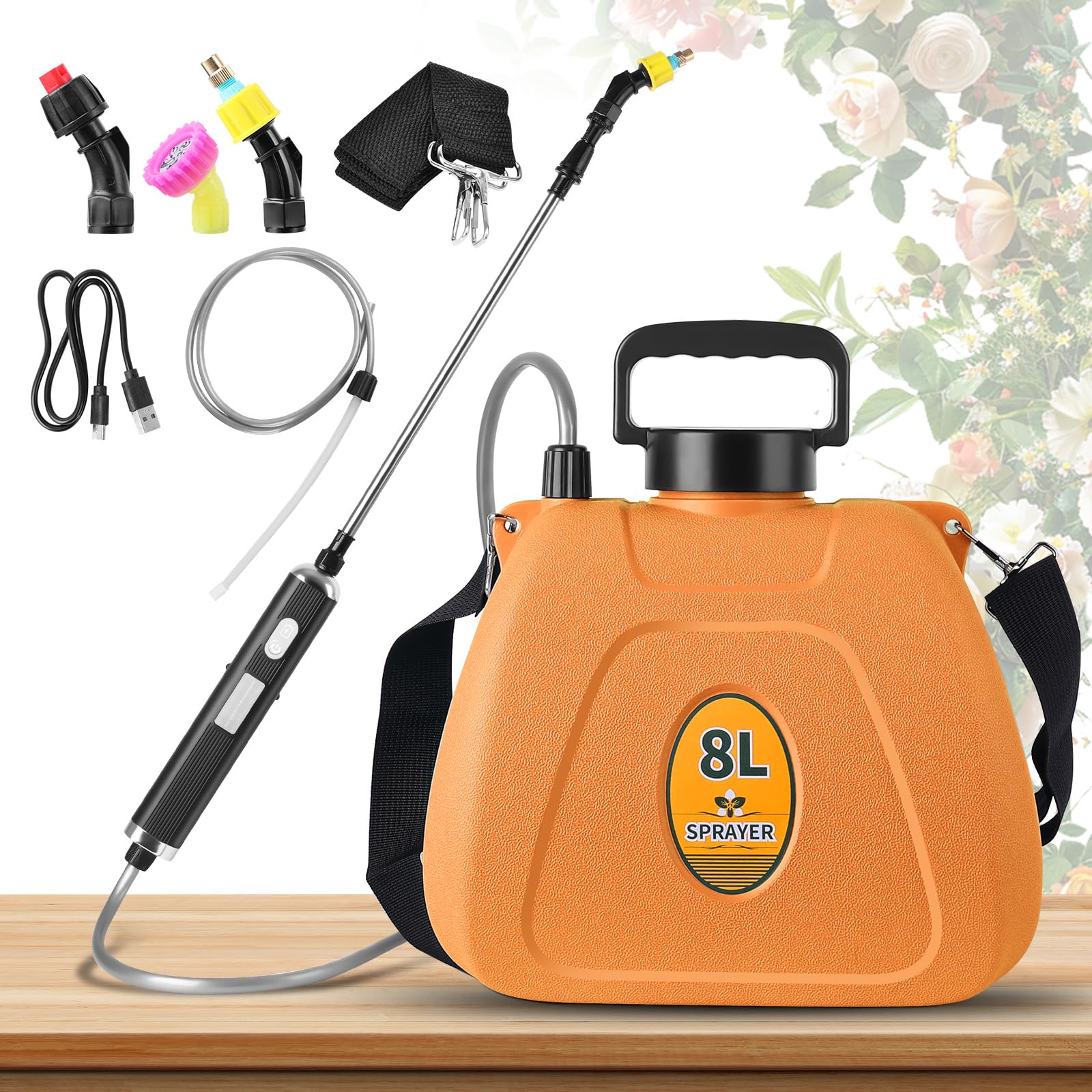 8L Electric Garden Sprayer, Upgrade Battery Powered Sprayer with 3 Mist ...