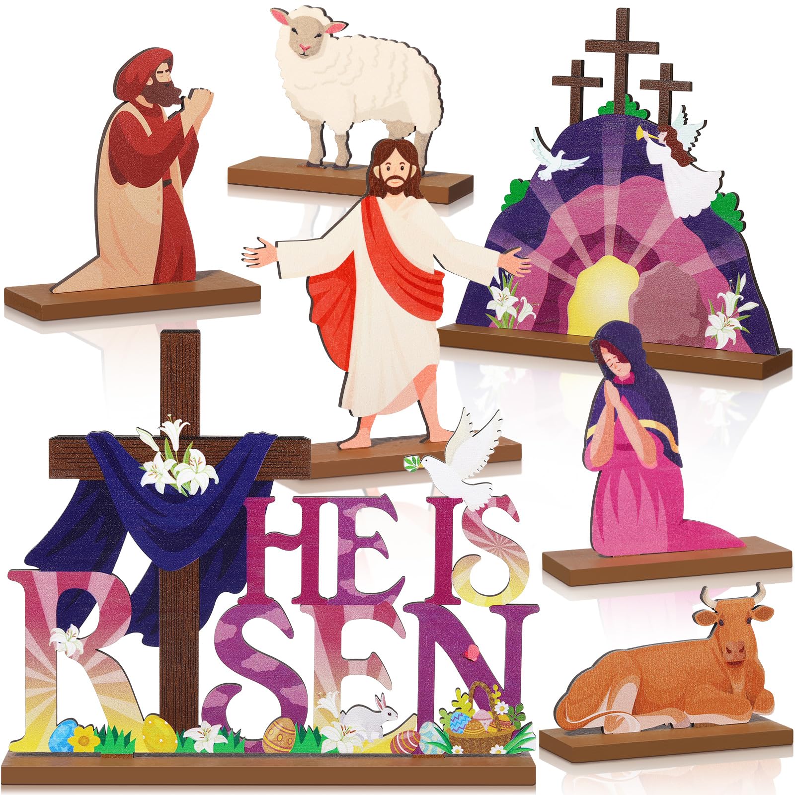 Capoda 7 Pcs Easter Table Decorations He is Risen Centerpieces Wooden ...