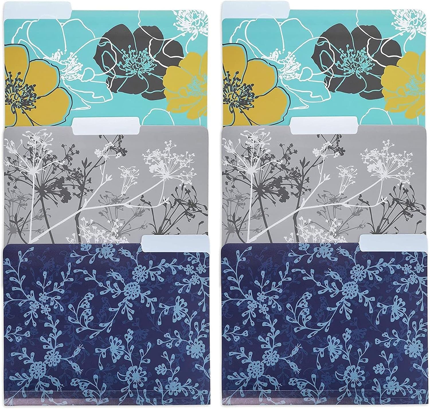 6-Pack Plastic File Cabinet Folders 1/3 Cut Tab, Floral Designs, 3 ...