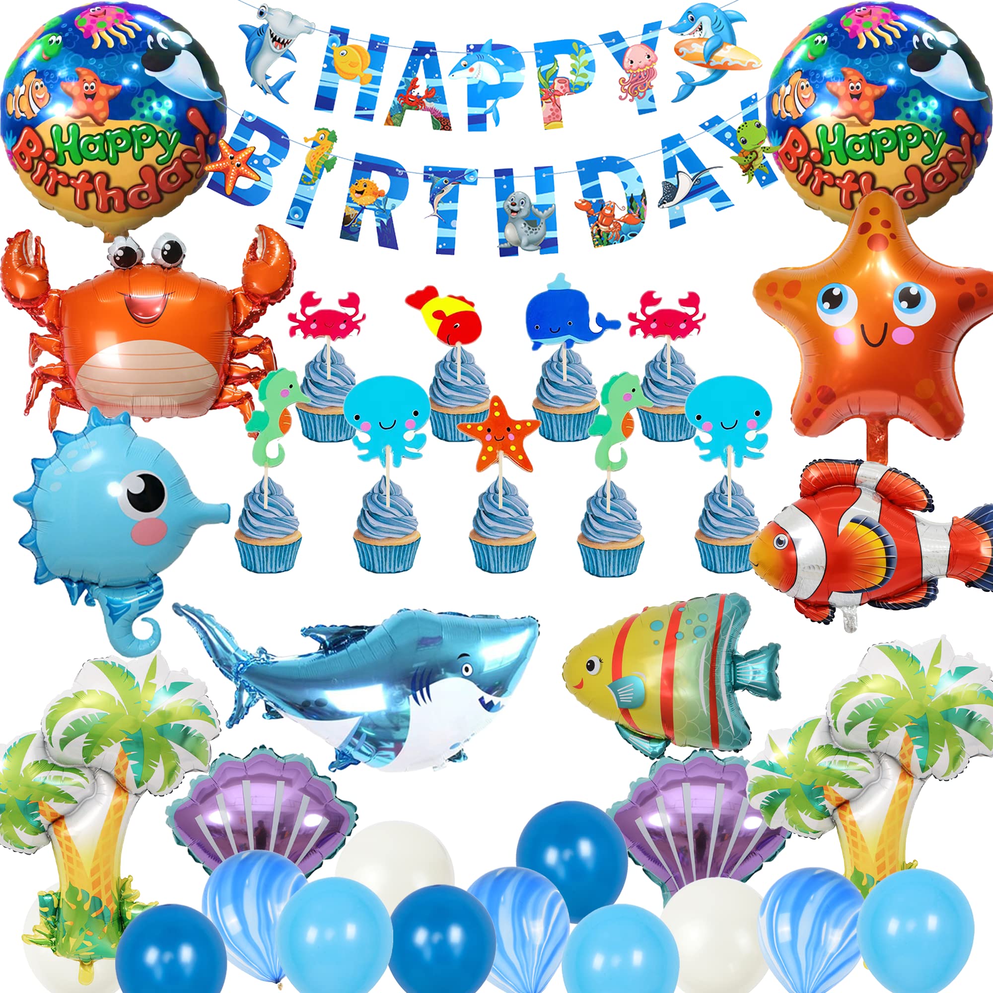 Buy Under The Sea Party Decorations, Includes Fish Balloons, Shark Foil ...