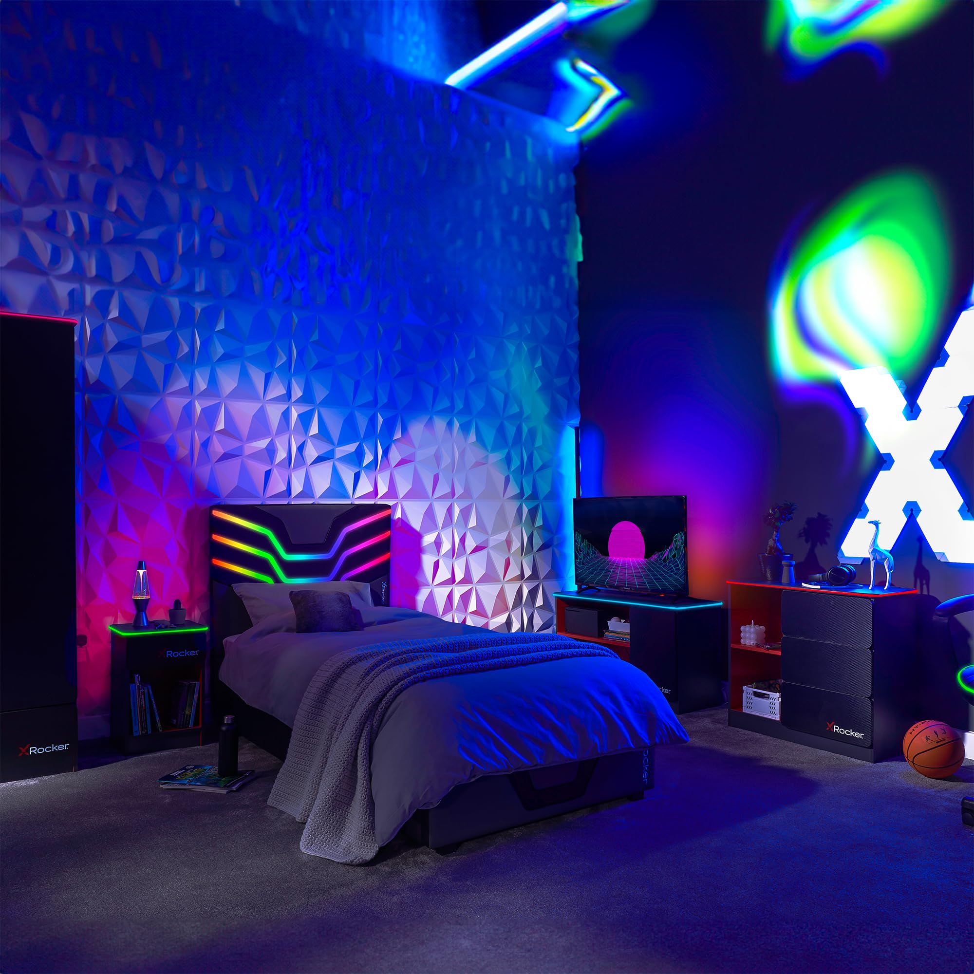 Snapklik.com : X Rocker Tek Gaming Desk LED Wireless Charging Carbon ...