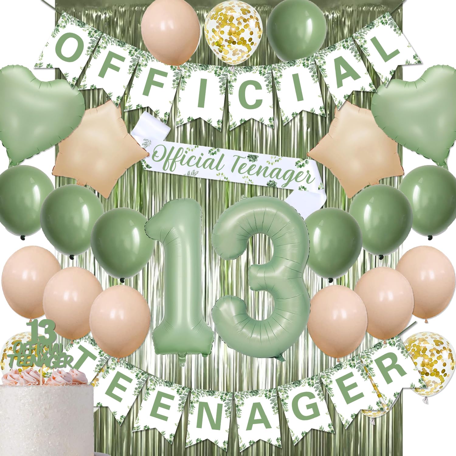 Amazon.com: 13th Birthday Decorations for Girls Boys, Sage Green ...