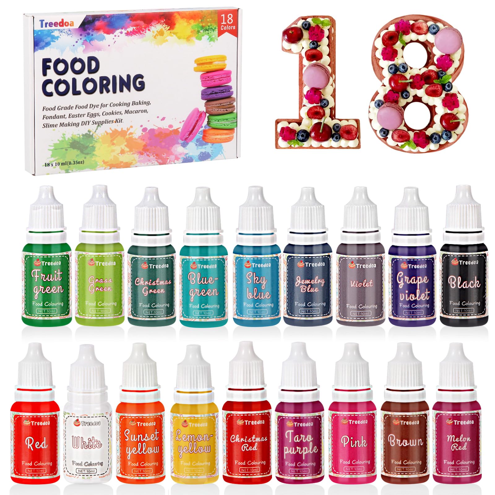Amazon.com : Food Coloring Liquid Set,18 Colors x 10ml Food Grade Food ...