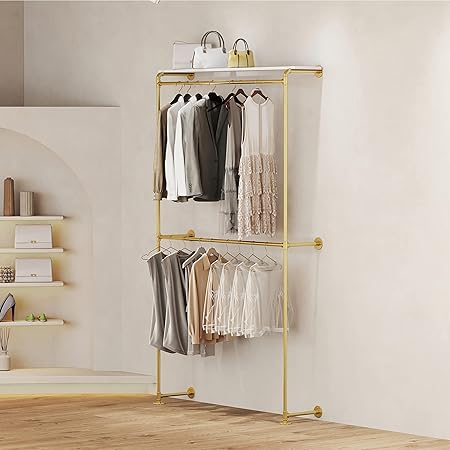 Amazon.com: DR.IRON Gold Pipe Clothing Racks with Shelves, Wall Mounted ...