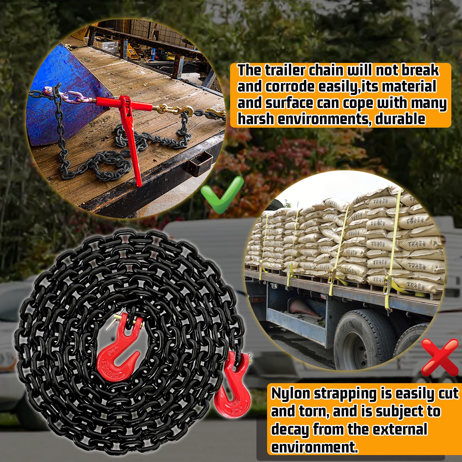 Snapklik.com : G80 Transport Binder Chain,14FT 1/4 Trailer Safety Chains