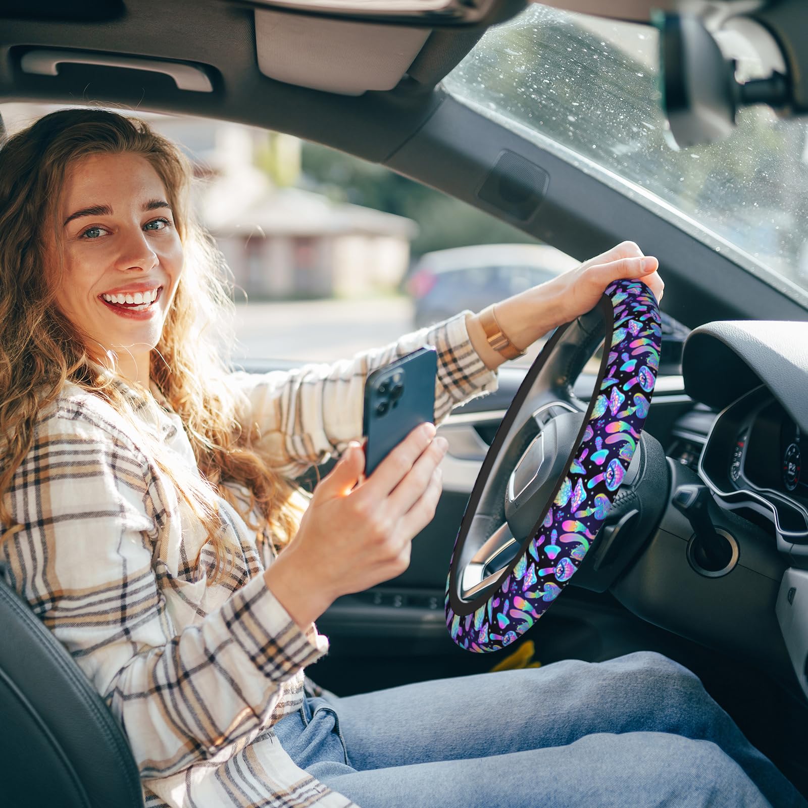 Car Interior Decor Mushroom Print Steering Wheel Cover - Universal 15 ...