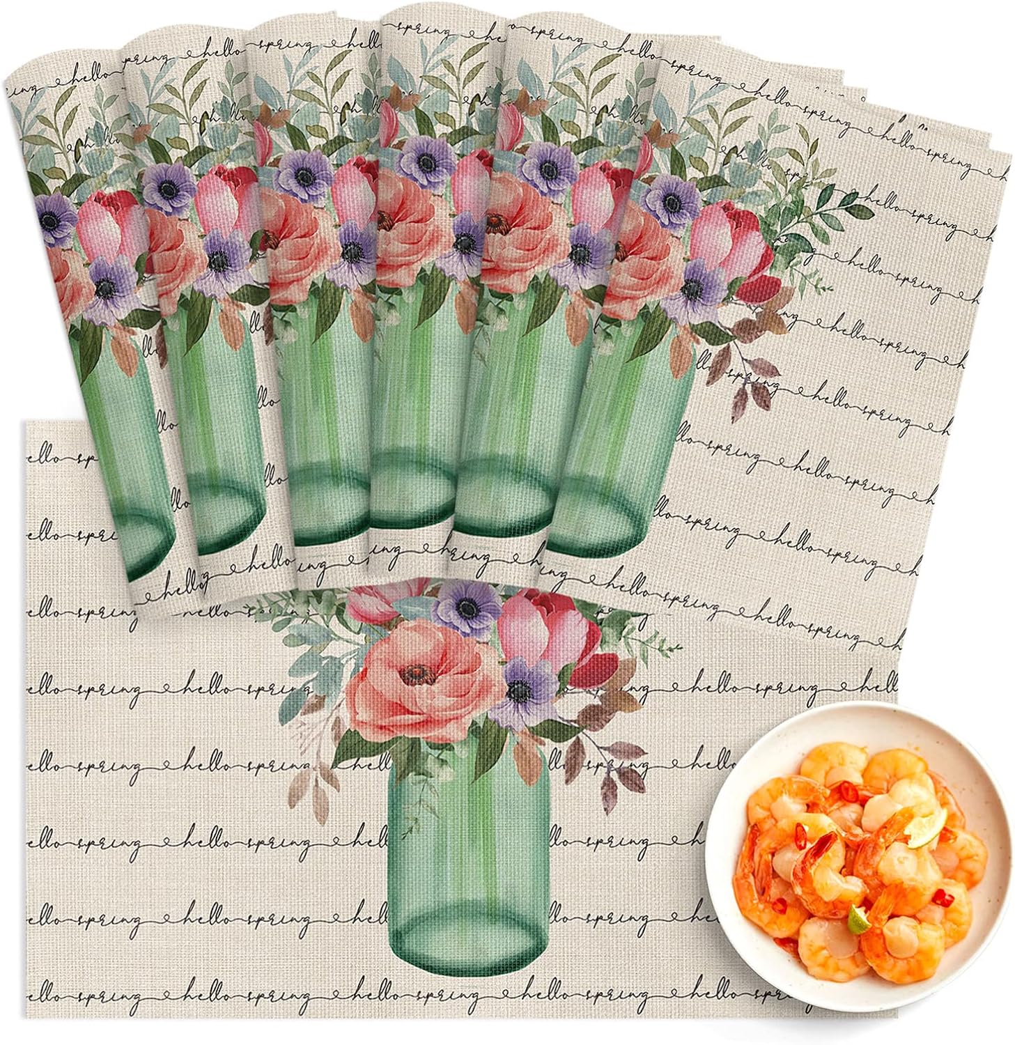 Amazon.com: Placemats Set of 6 Woven Place Mats Watercolor Flower Vase ...